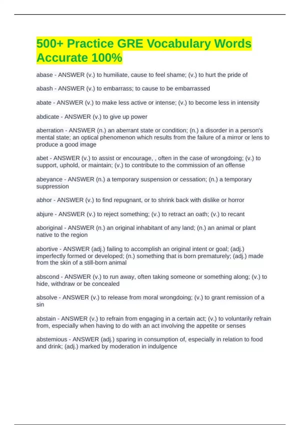 500+ Practice GRE Vocabulary Words Accurate 100% - GRE Psychology ...