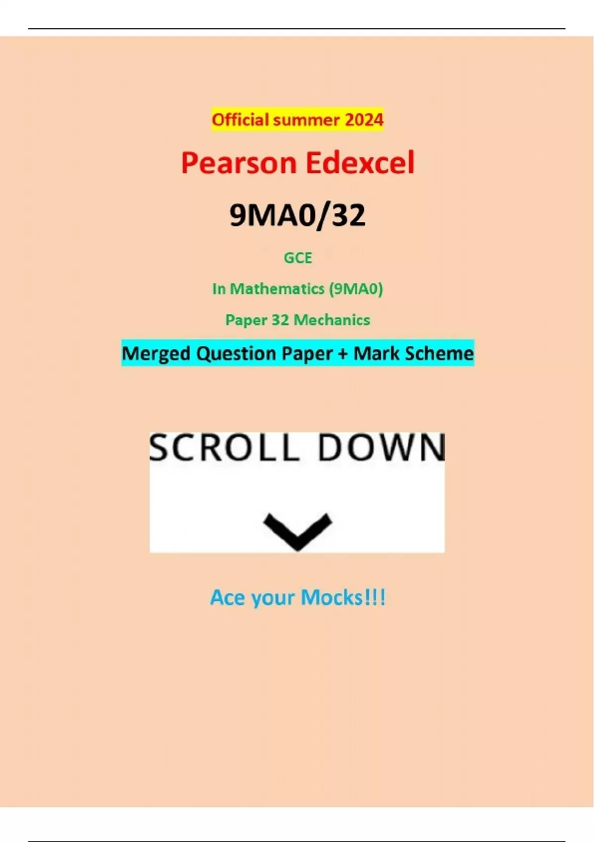 Official summer 2024 Pearson Edexcel 9MA0/32 GCE In Mathematics (9MA0 ...