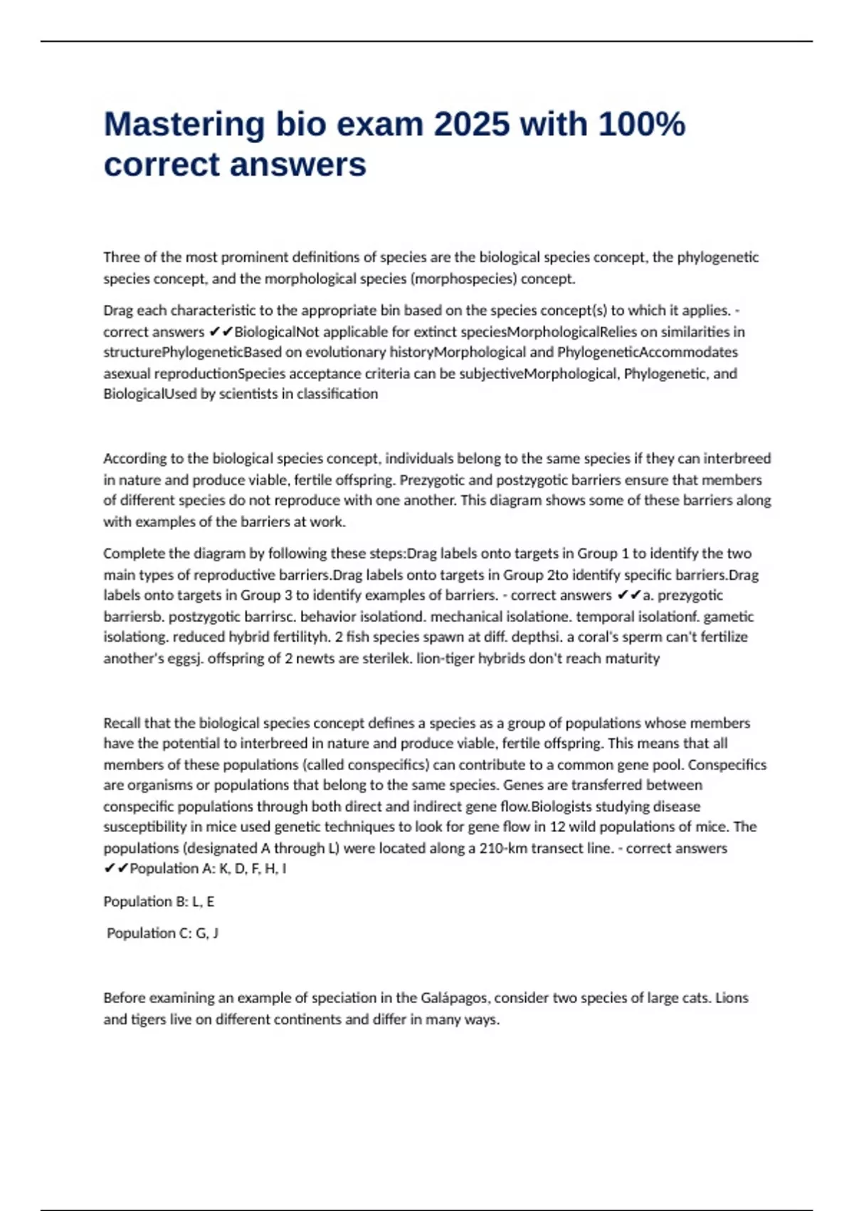 Mastering bio exam 2025 with 100% correct answers - Mastering bio e ...