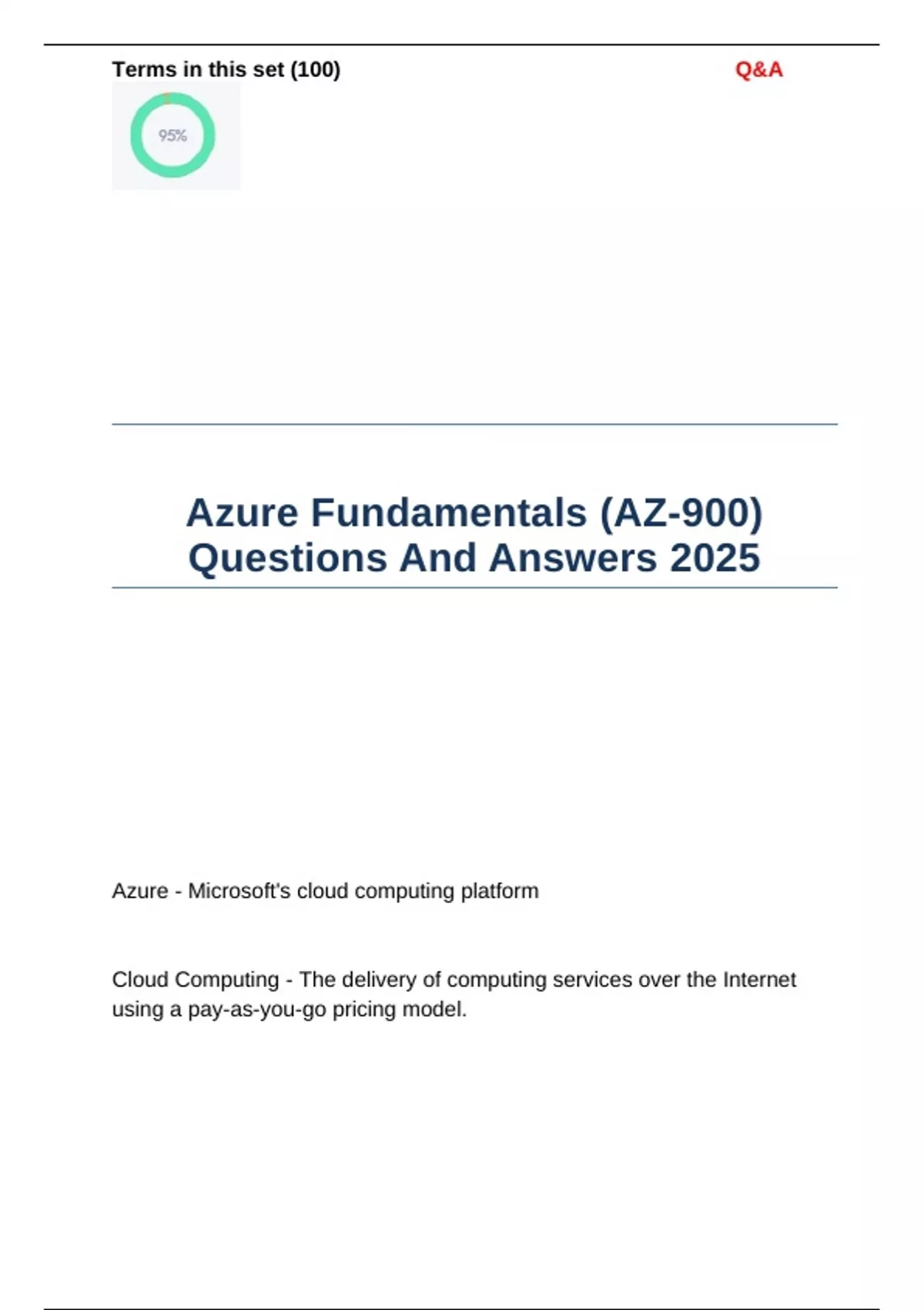 Azure Fundamentals (AZ-900) Questions And Answers 2025 - AZ-900 - Stuvia US