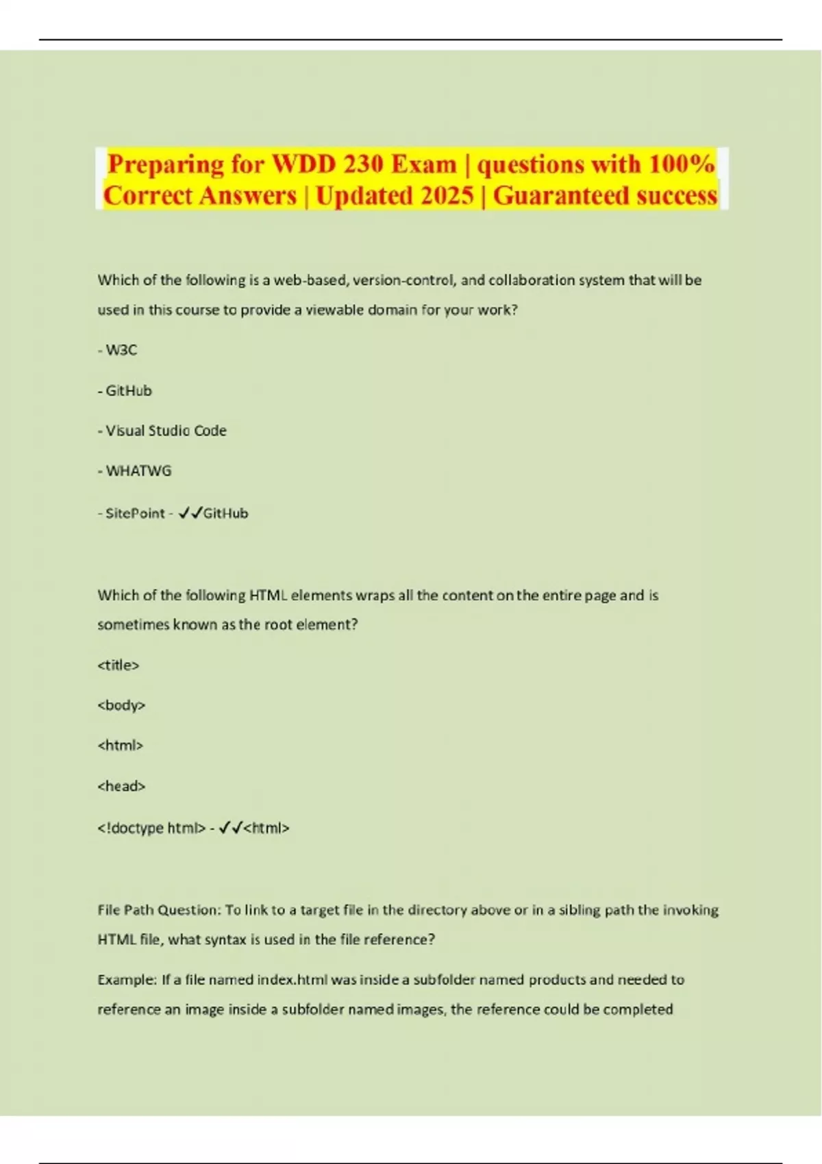 Preparing for WDD 230 Exam | questions with 100% Correct Answers | Updated 2025 | Guaranteed ...