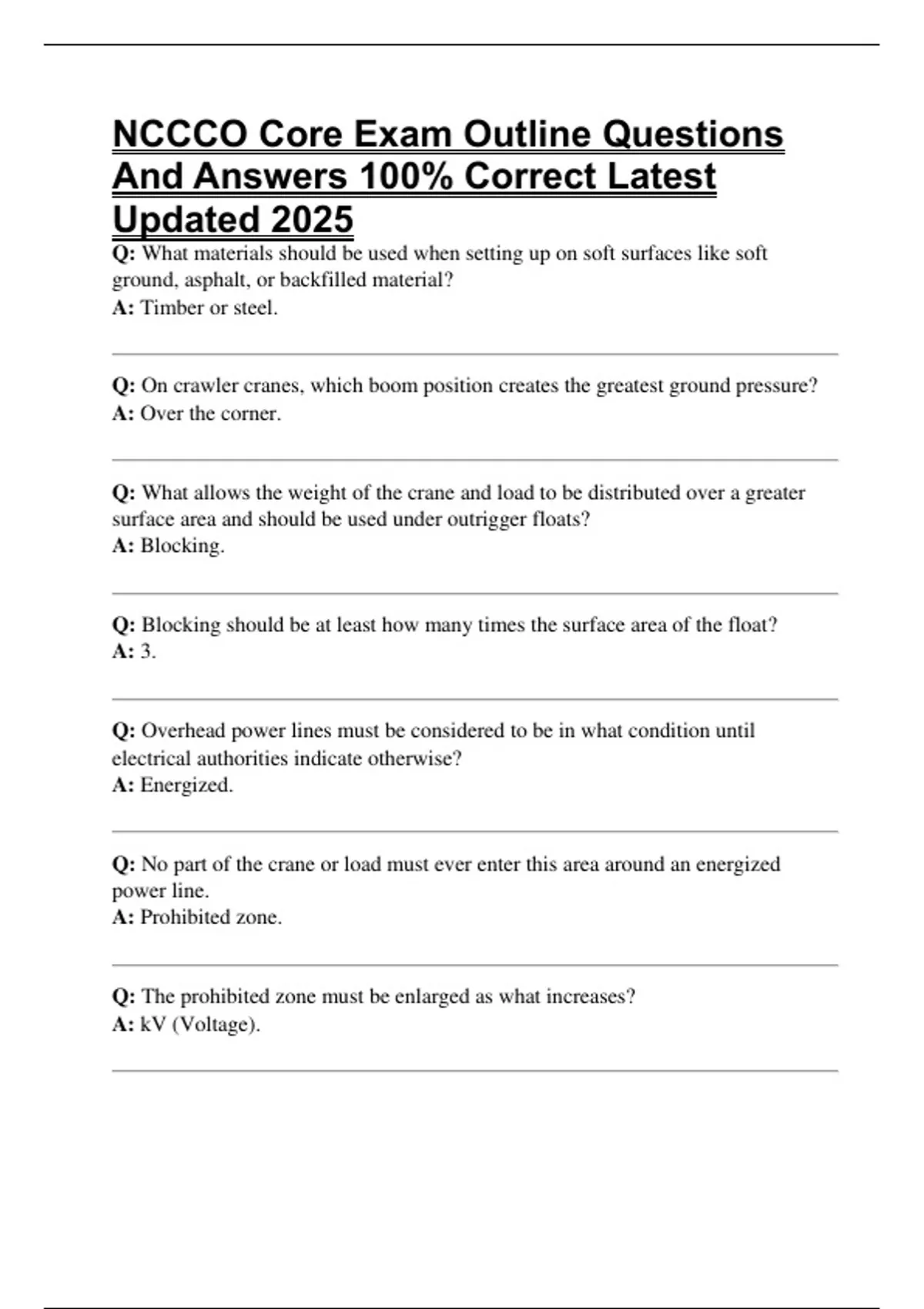 NCCCO Core Exam Outline Questions And Answers 100% Correct Latest ...