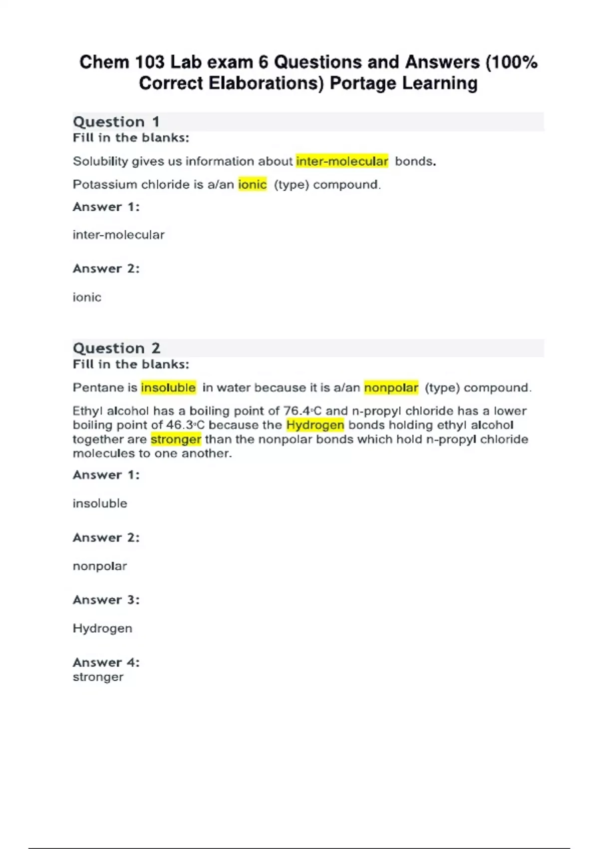 Chem 103 lab exam 6 (Latest 2024/ 2025 Update) Questions and Verified ...