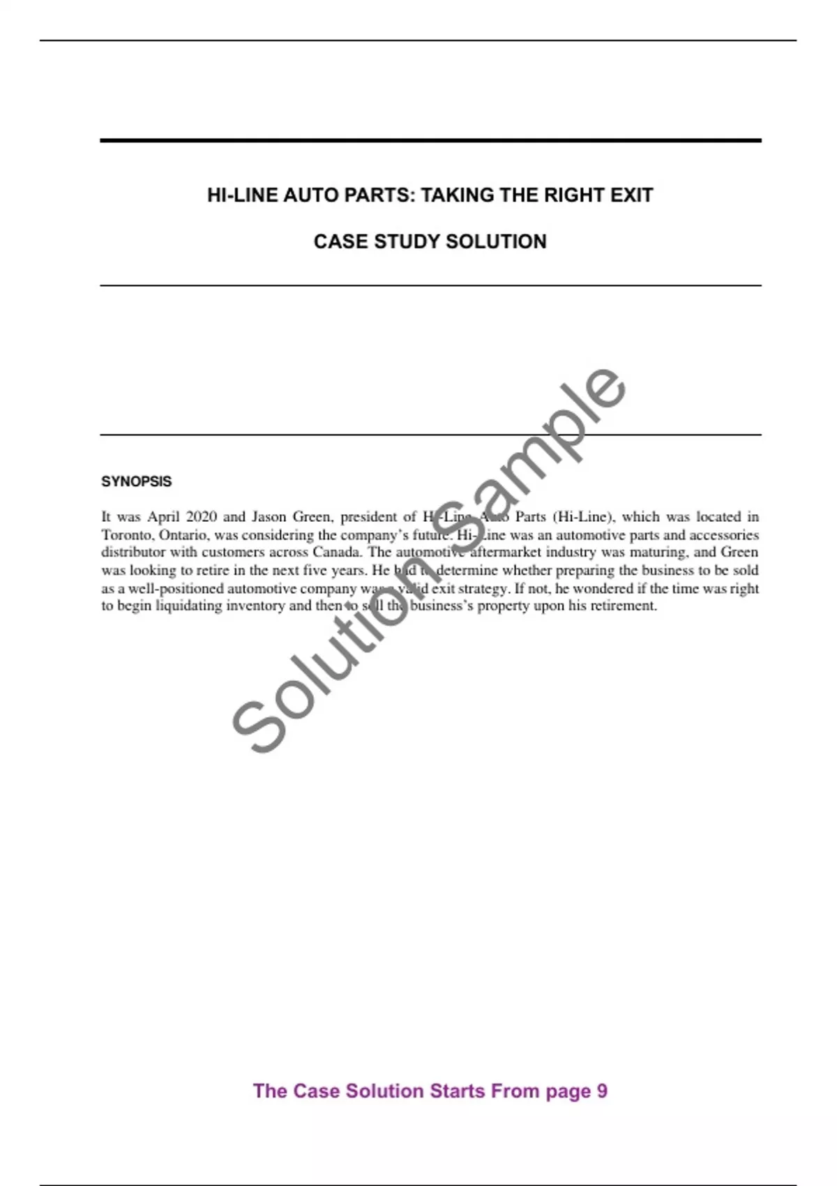Case Solution for Hi Line Auto Parts Taking the Right Exit - Cost ...