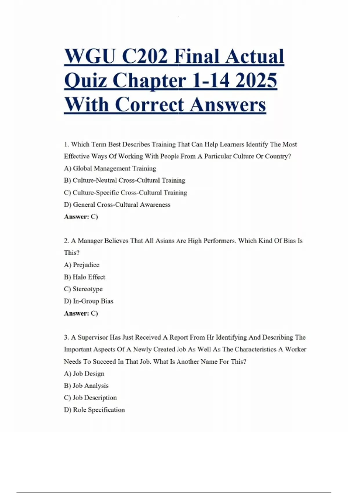 WGU C202 Final Actual Quiz Chapter 1-14 2025 With Correct Answers - WGU ...