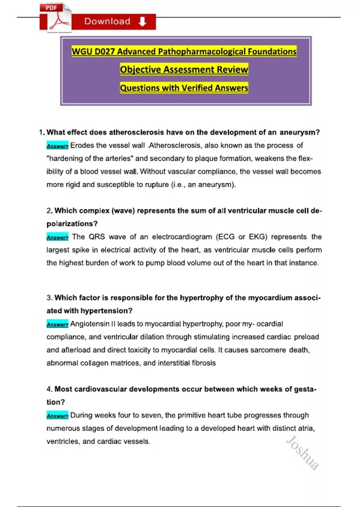 WGU D027 Objective Assessment Exam Review Questions (Latest 2025 / 2026 ...