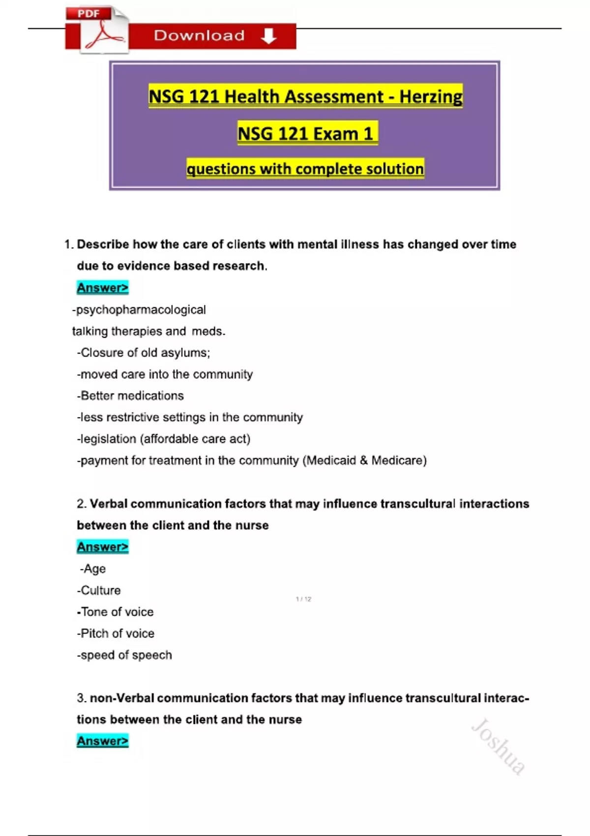 Study Bundle for Herzing NSG 121 Exam 1, 2, 3, & 4: ALL IN ONE Health ...