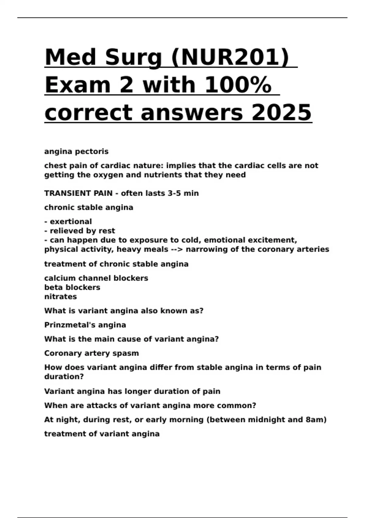 Med Surg 201 Student Case Study test questions and answers 2025 - Med ...