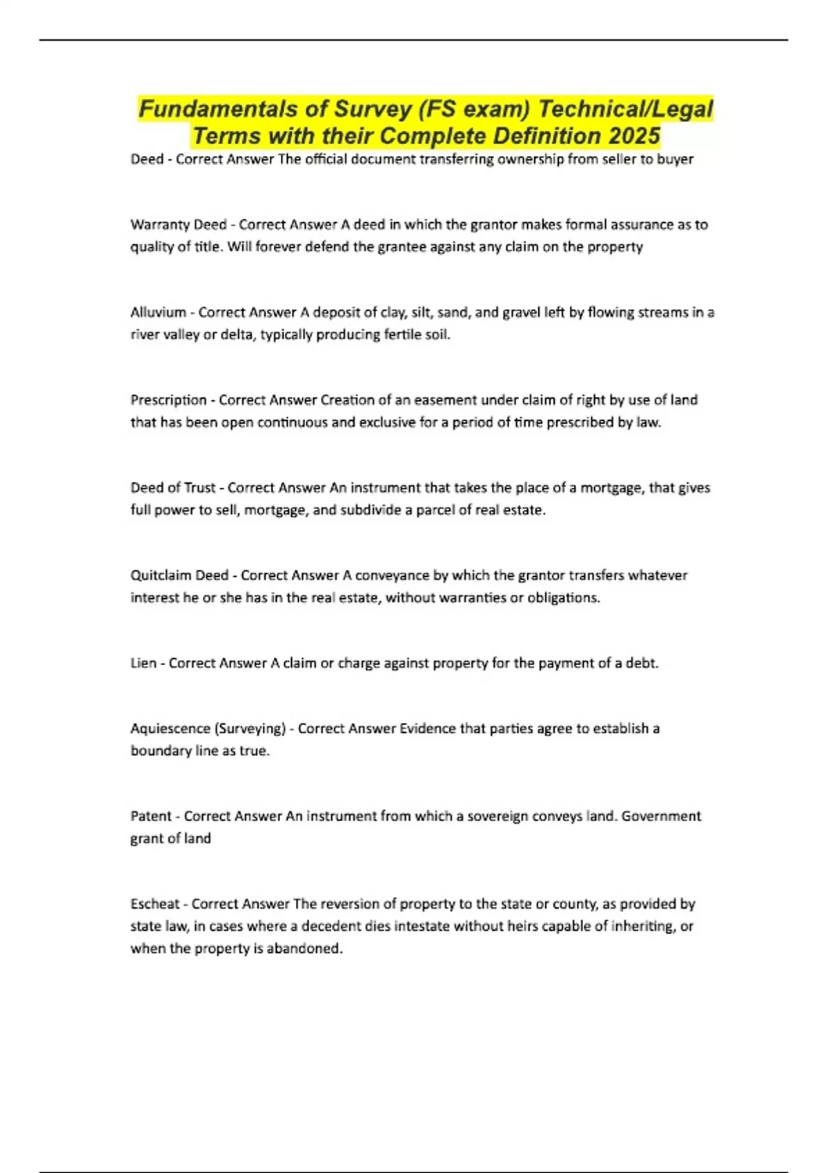 Fundamentals of Survey (FS exam) Technical/Legal Terms with their Complete Definition 2025 ...