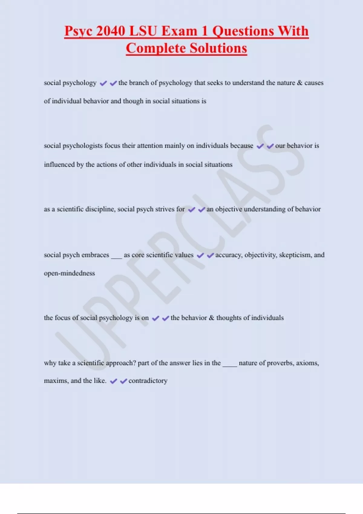 Psyc 2040 LSU Exam 1 Psyc 2040 LSU Exam 1 Questions With Complete Solutions - Lsu Psyc 2000 ...