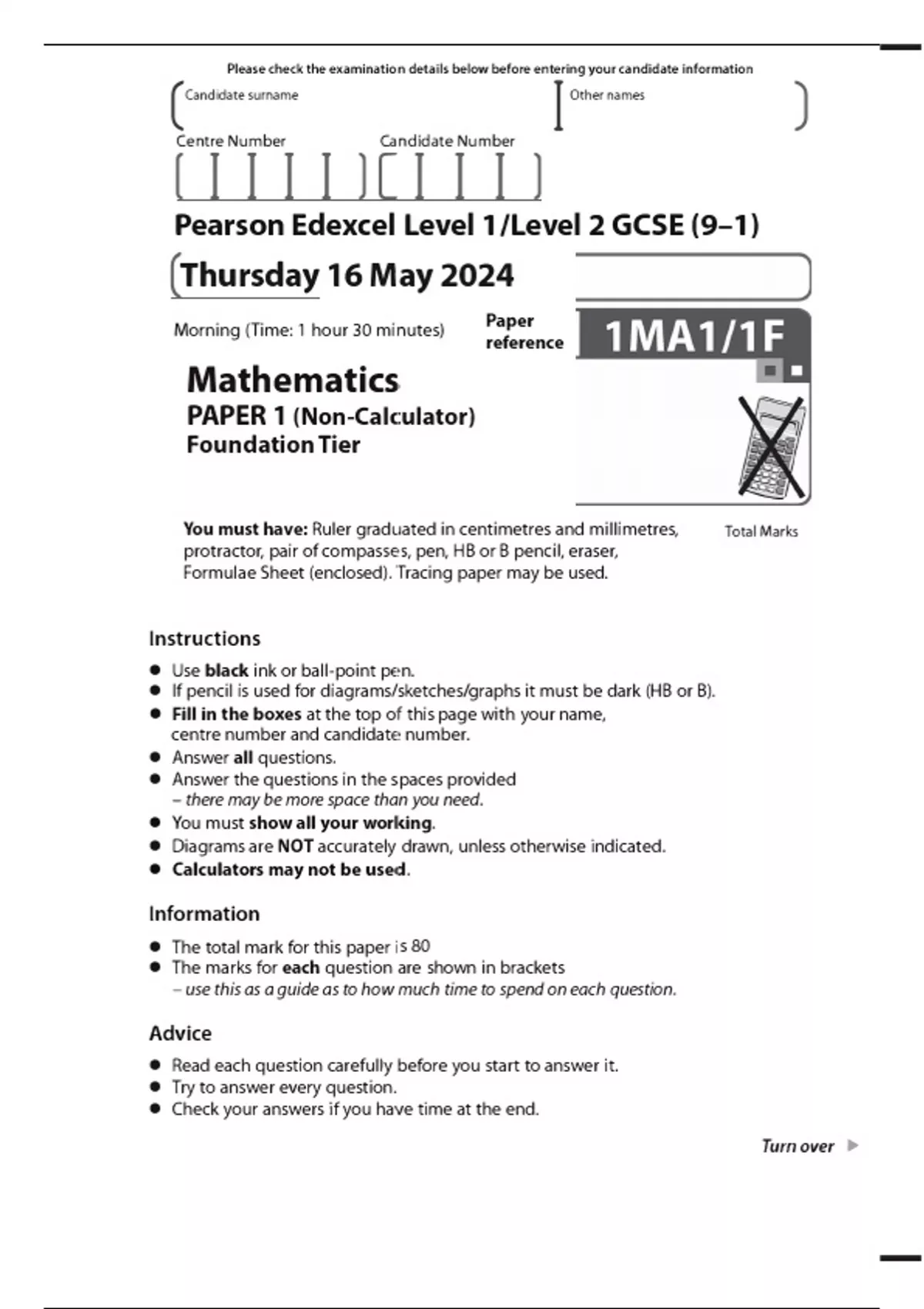 ACTUAL EDEXCEL GCSE 2024 MATHS FOUNDATION TIER PAPER 1 AND 2 - Stuvia US