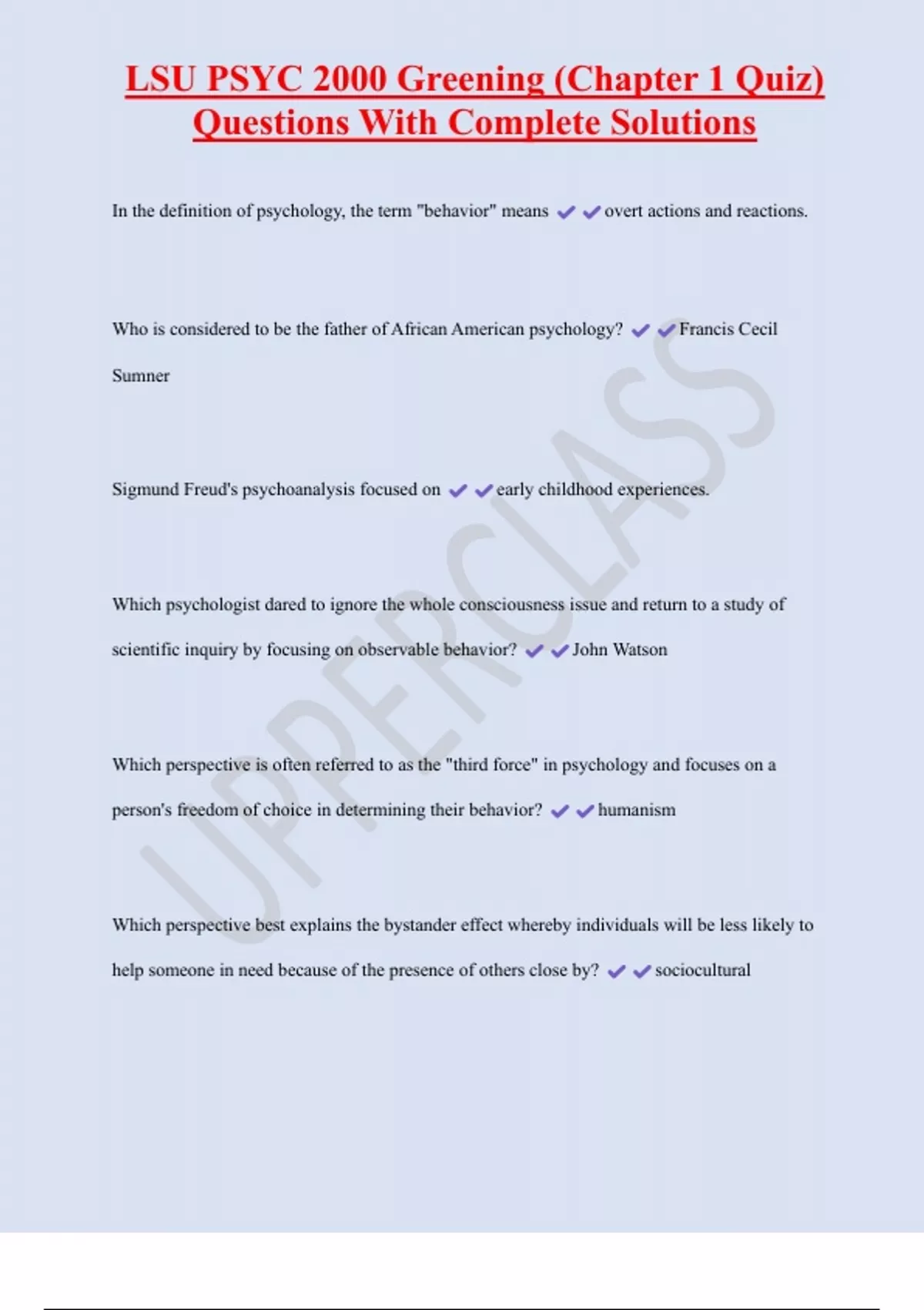 LSU PSYC 2000 Greening (Chapter 1 Quiz) Questions With Complete ...