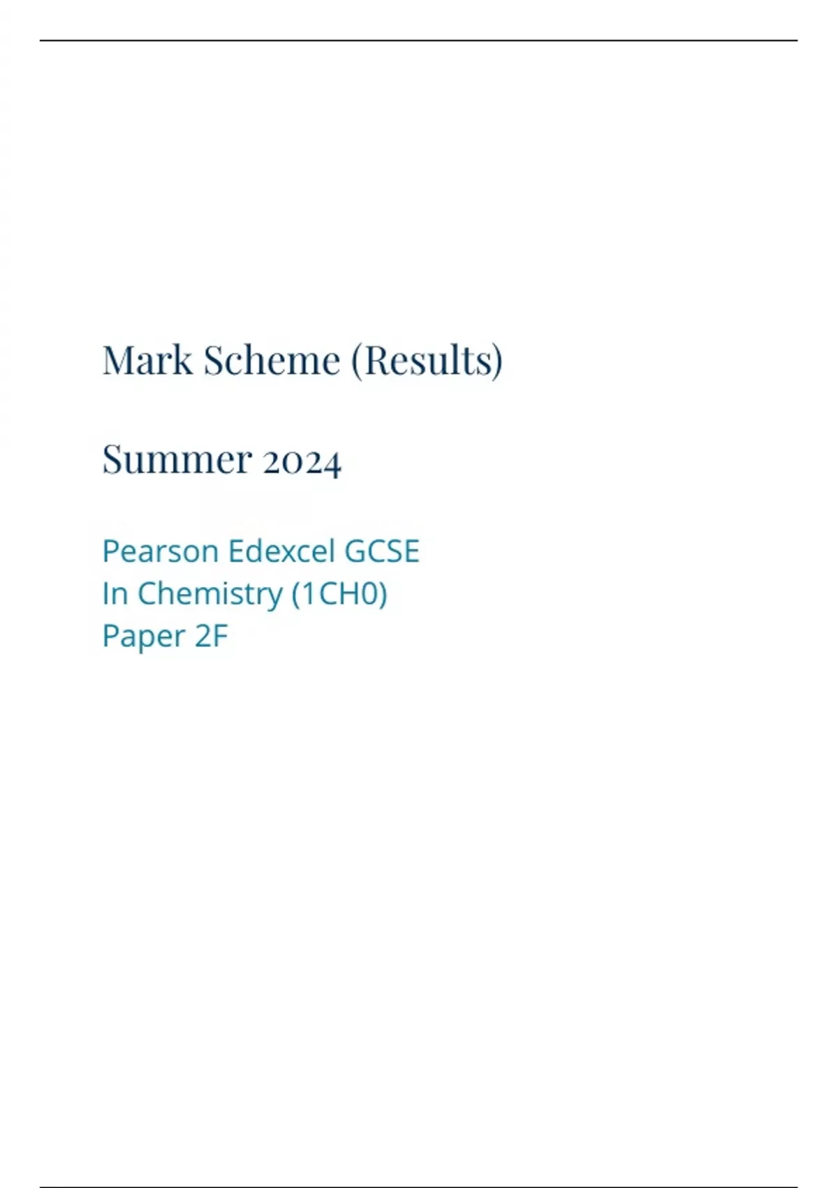 ACTUAL EDEXCEL GCSE 2024 CHEMISTRY FOUNDATION TIER PAPER 2 MARKSCHEME ...