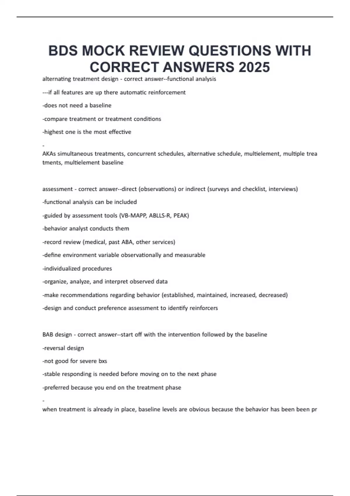 BDS MOCK REVIEW QUESTIONS WITH CORRECT ANSWERS 2025 - BDS - Stuvia US
