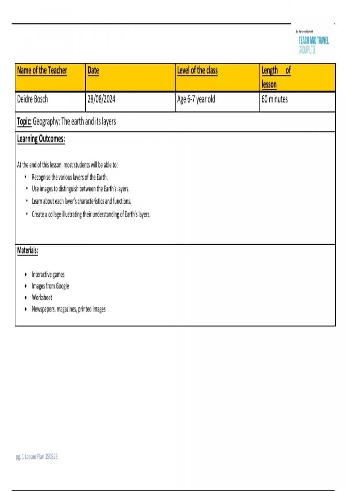 TEFL Lesson plan with great review from mentors - TEFL Teacher Training ...