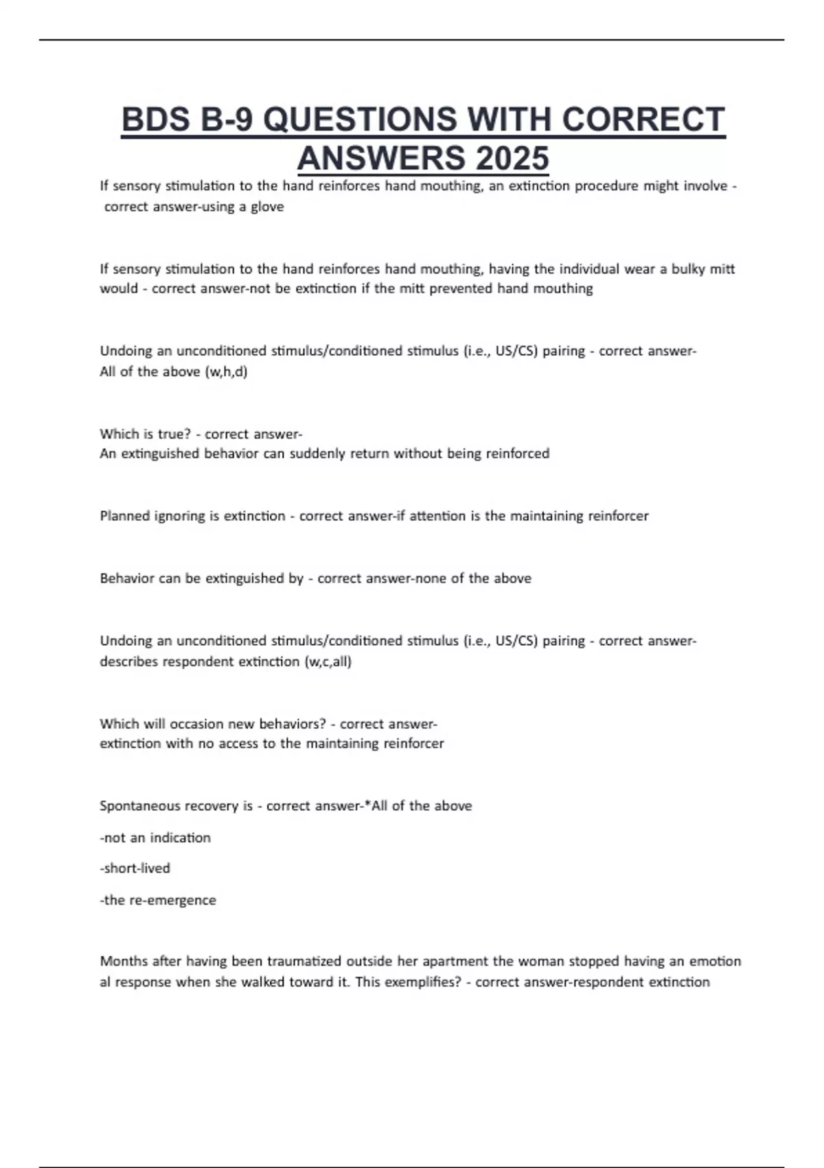 BDS B-9 QUESTIONS WITH CORRECT ANSWERS 2025 - BDS - Stuvia US