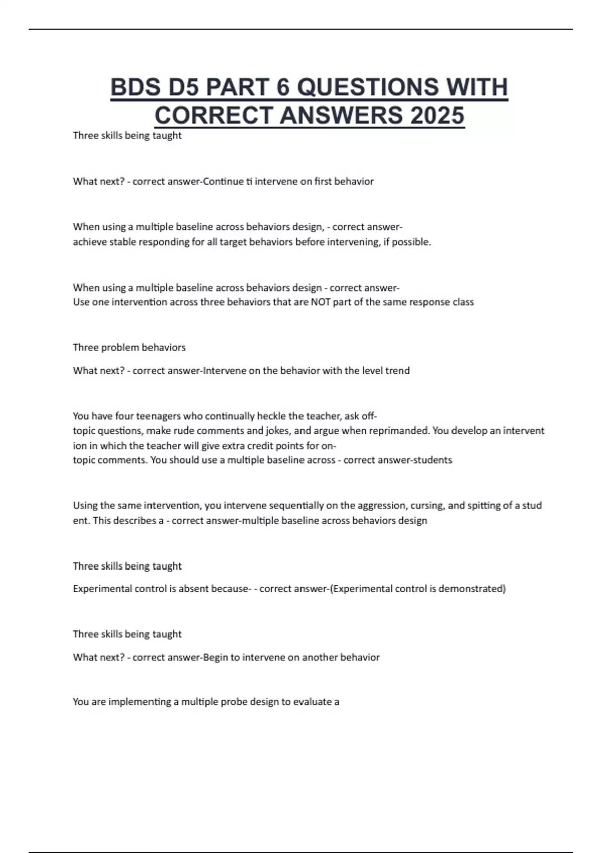 BDS D5 PART 6 QUESTIONS WITH CORRECT ANSWERS 2025 - BDS - Stuvia US