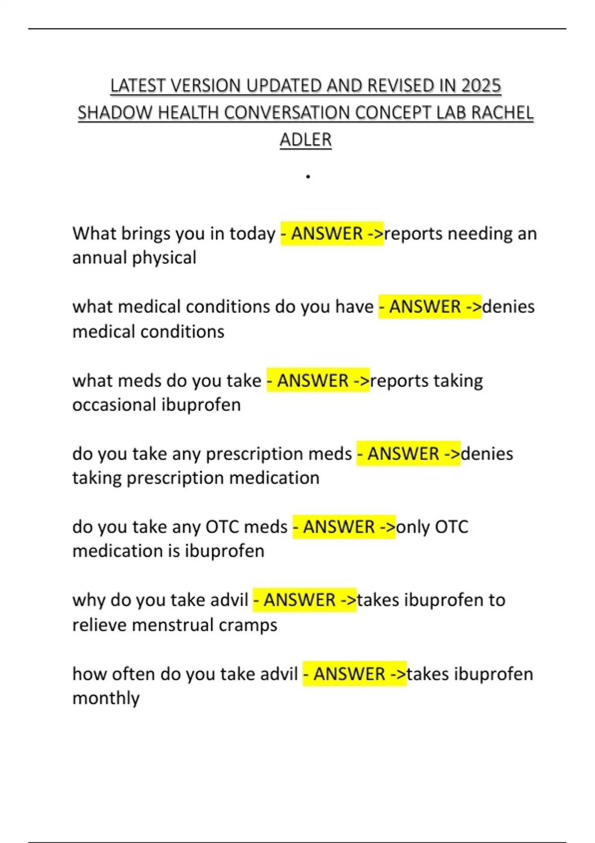 LATEST VERSION UPDATED AND REVISED IN 2025 SHADOW HEALTH CONVERSATION ...
