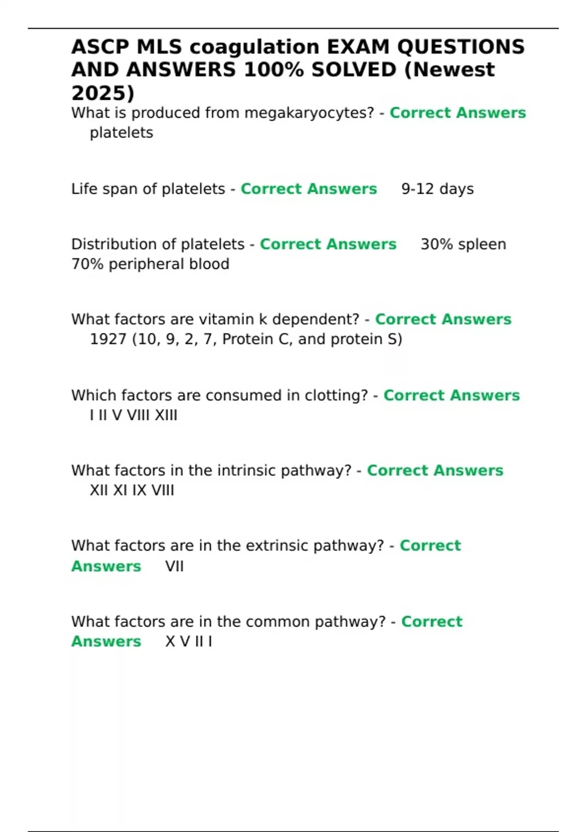 ASCP MLS coagulation EXAM QUESTIONS AND ANSWERS 100- SOLVED (Newest ...