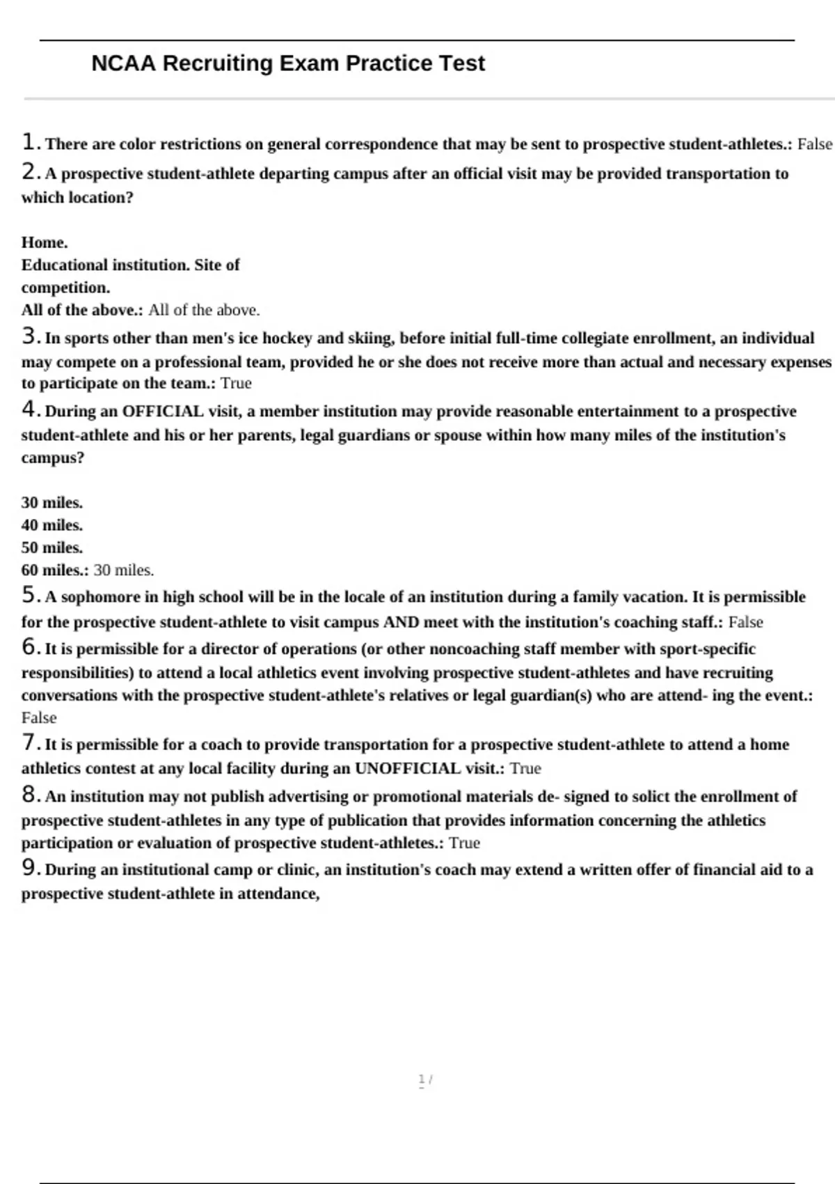 NCAA Recruiting Exam Practice Test 1 - NCAA - Stuvia US