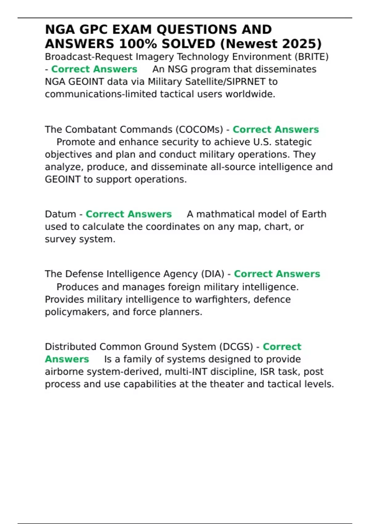 NGA GPC EXAM QUESTIONS AND ANSWERS 100- SOLVED (Newest 2025) - GPC-F EXM - Stuvia US