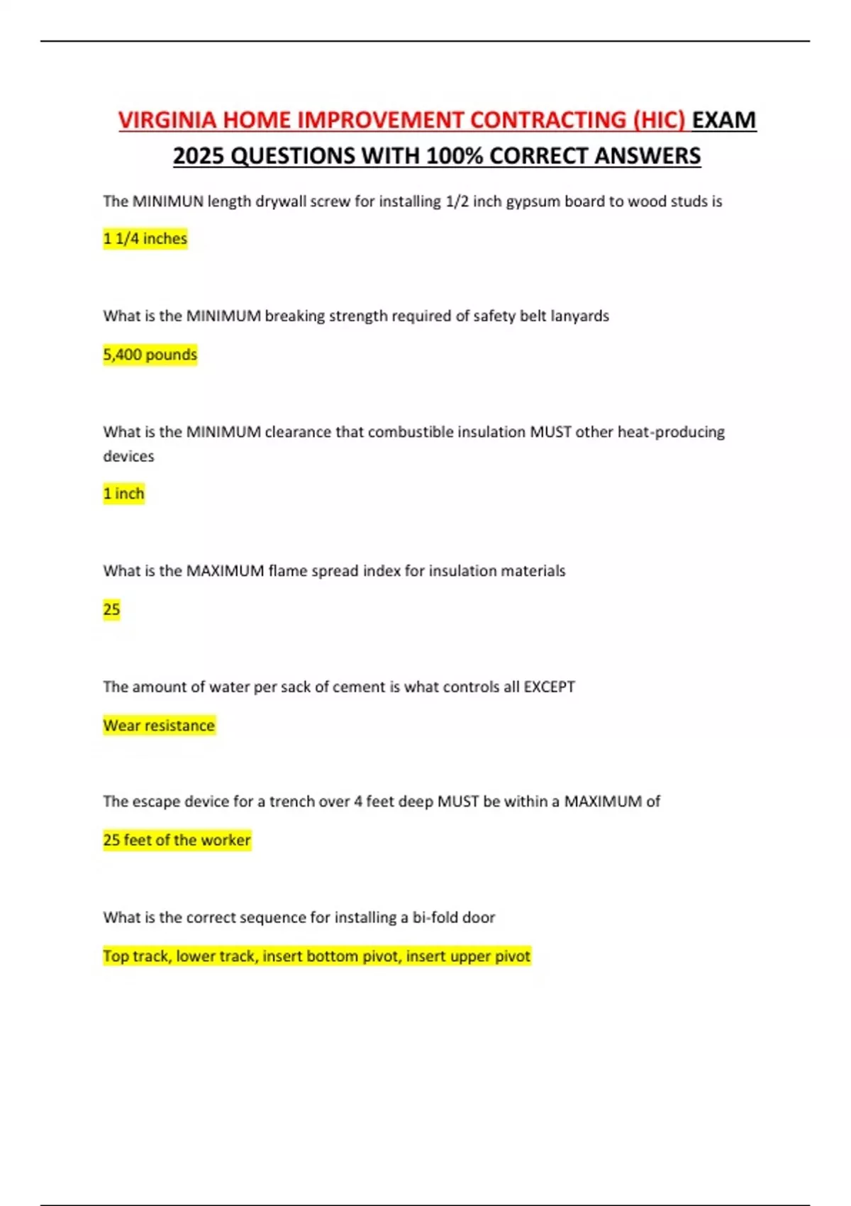 VIRGINIA HOME IMPROVEMENT CONTRACTING (HIC) EXAM 2025 QUESTIONS WITH ...