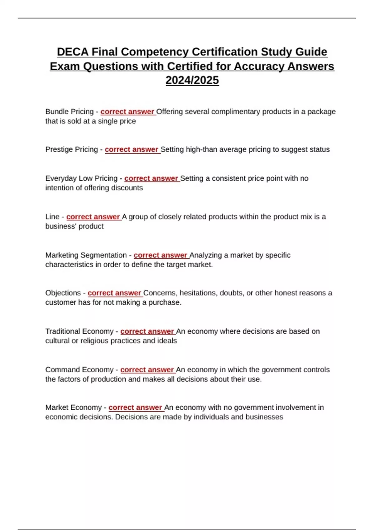 DECA Final Competency Certification Study Guide Exam Questions with ...