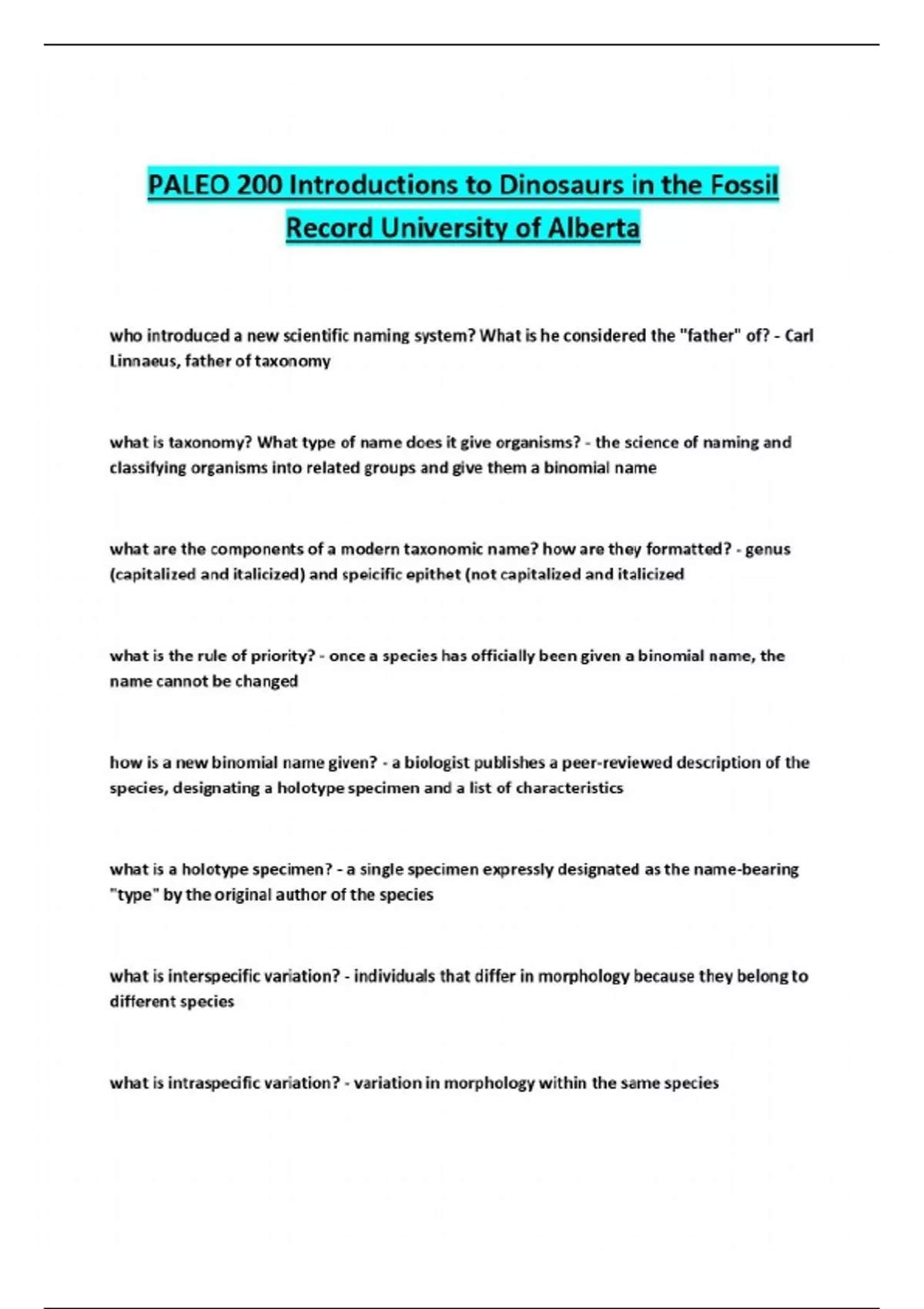 PALEO 200 Introductions to Dinosaurs in the Fossil Record University of ...