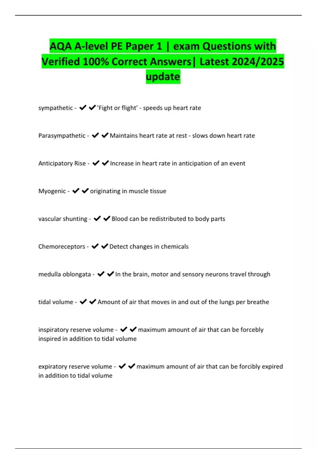 AQA A-level PE Paper 1 | exam Questions with Verified 100% Correct ...