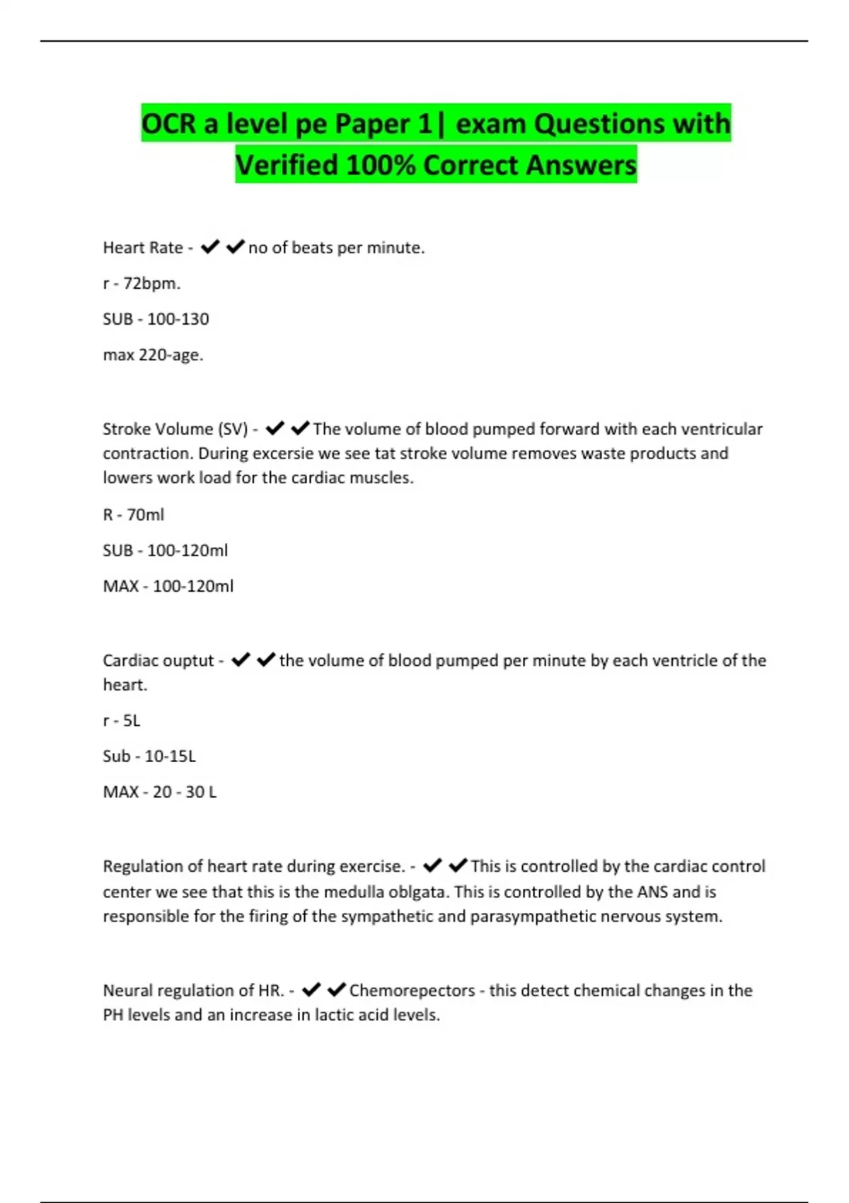 OCR a level pe Paper 1| exam Questions with Verified 100% Correct ...