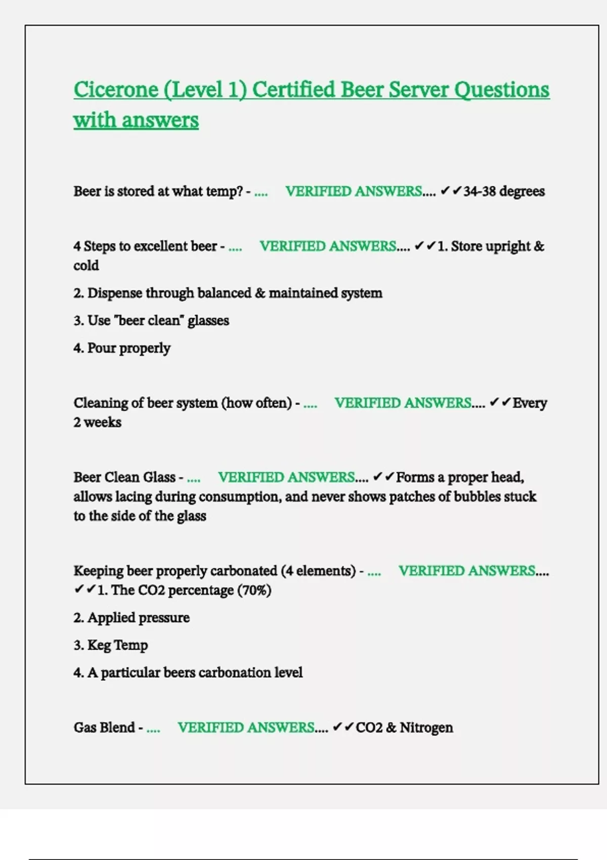 Cicerone (Level 1) Certified Beer Server Questions with answers ...