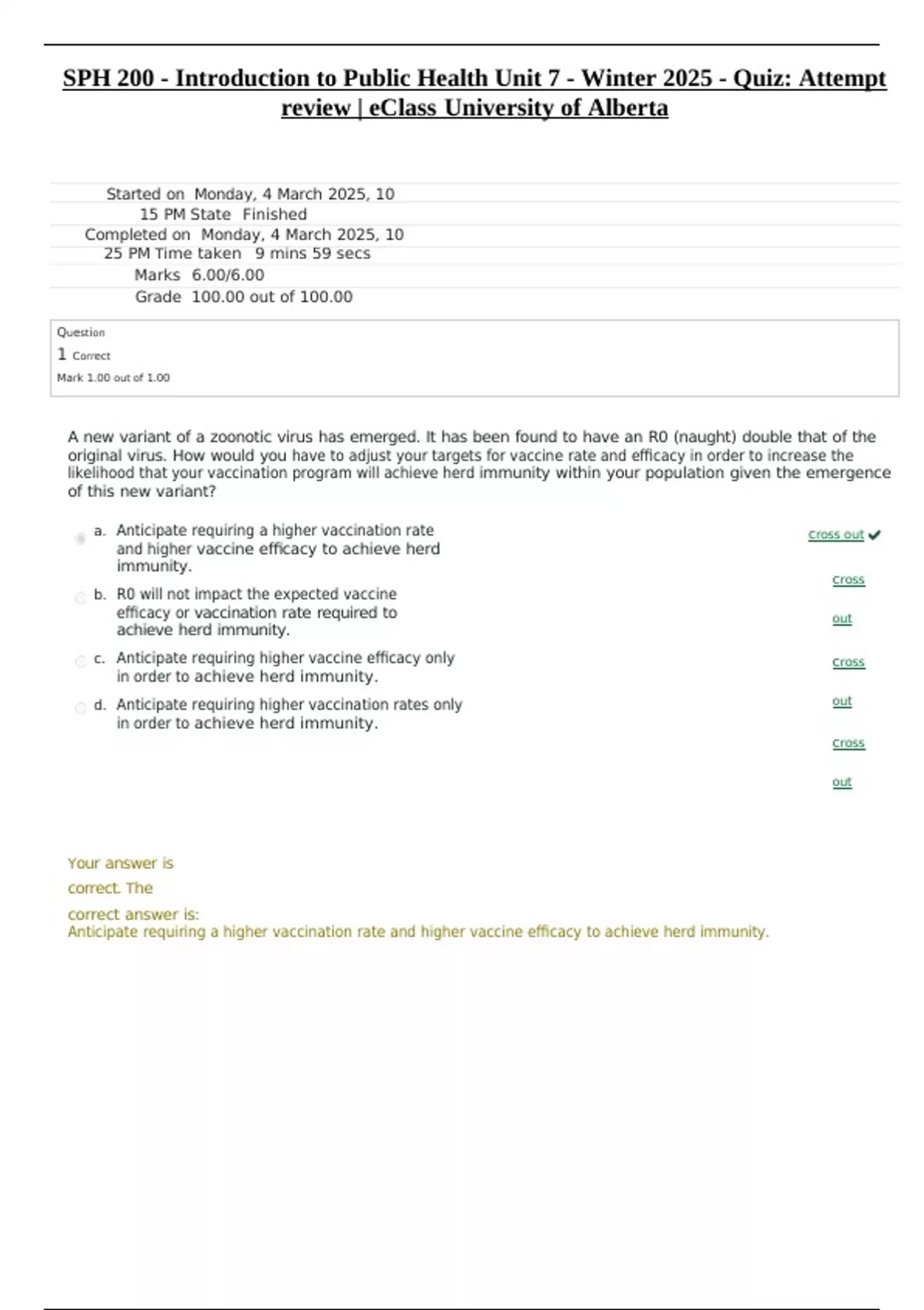 SPH 200 - Introduction to Public Health Unit 7 - Winter 2025 - Quiz ...
