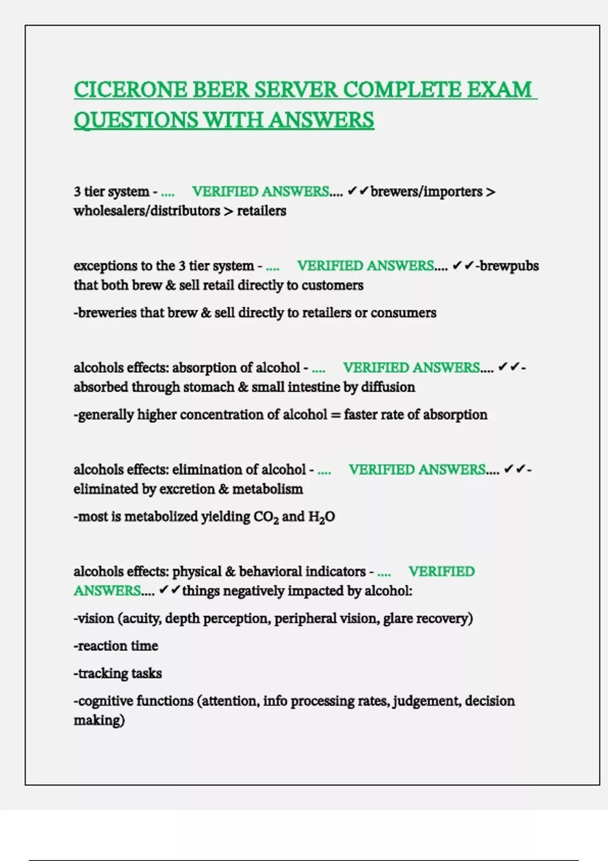 CICERONE BEER SERVER COMPLETE EXAM QUESTIONS WITH ANSWERS - Cicerone ...