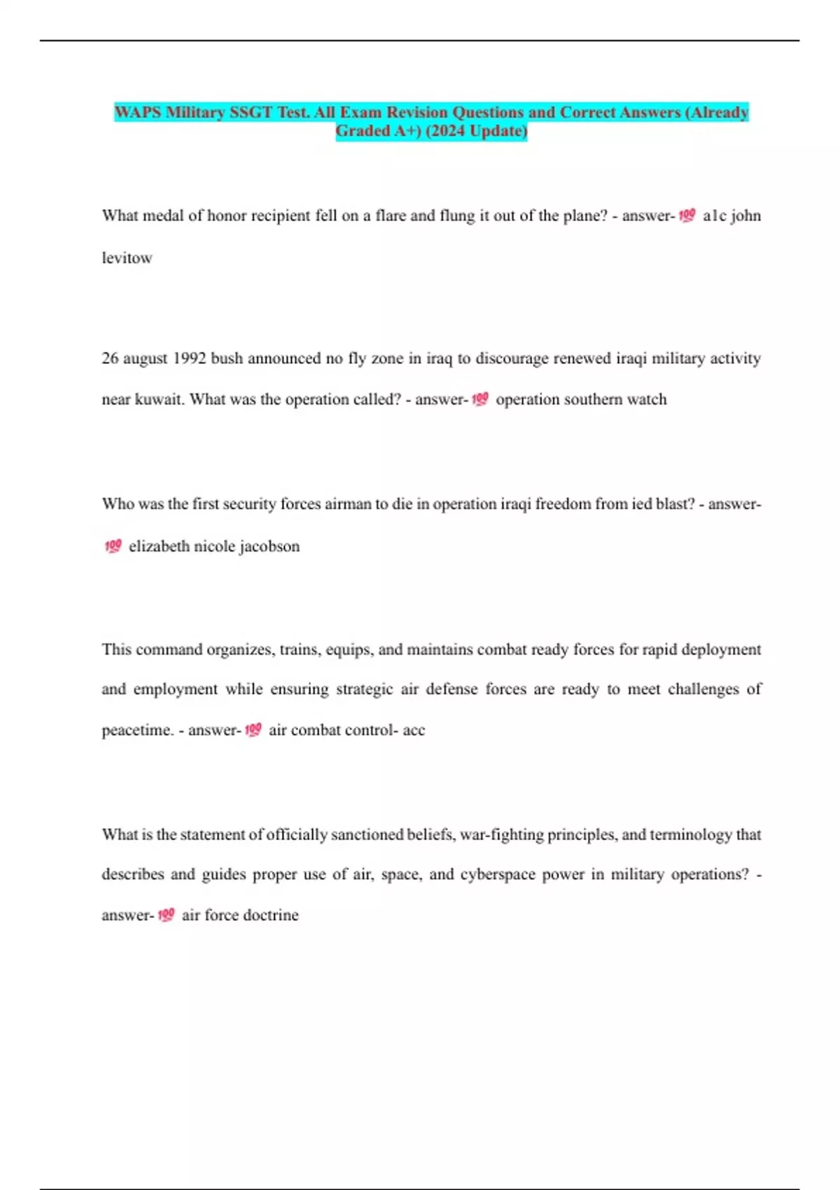 WAPS Military SSGT Test. All Exam Revision Questions and Correct ...