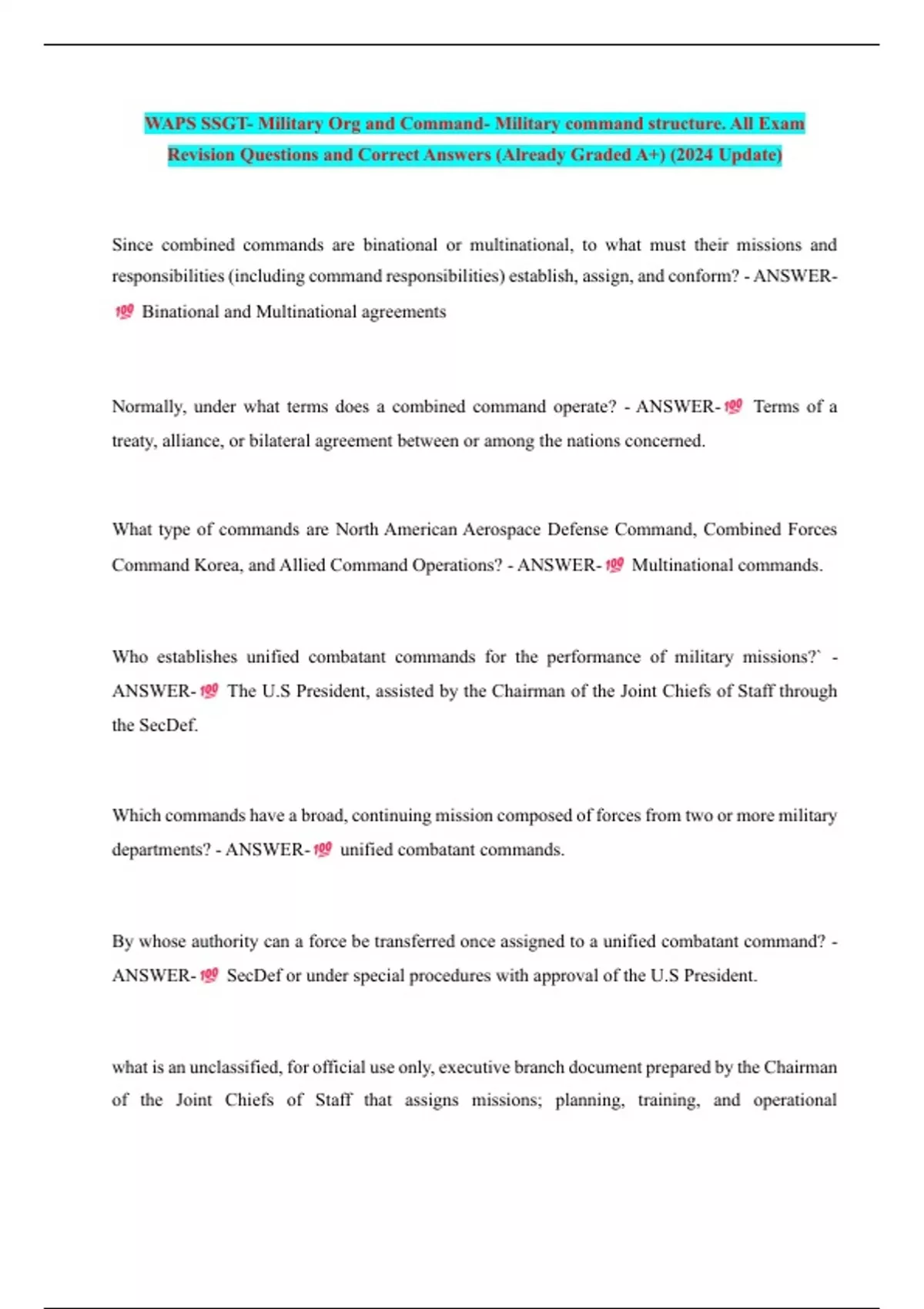 WAPS SSGT- Military Org and Command- Military command structure. All ...