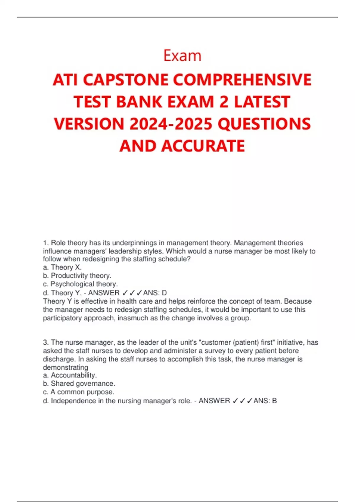 Exam ATI CAPSTONE COMPREHENSIVE TEST BANK EXAM 2 LATEST VERSION ...