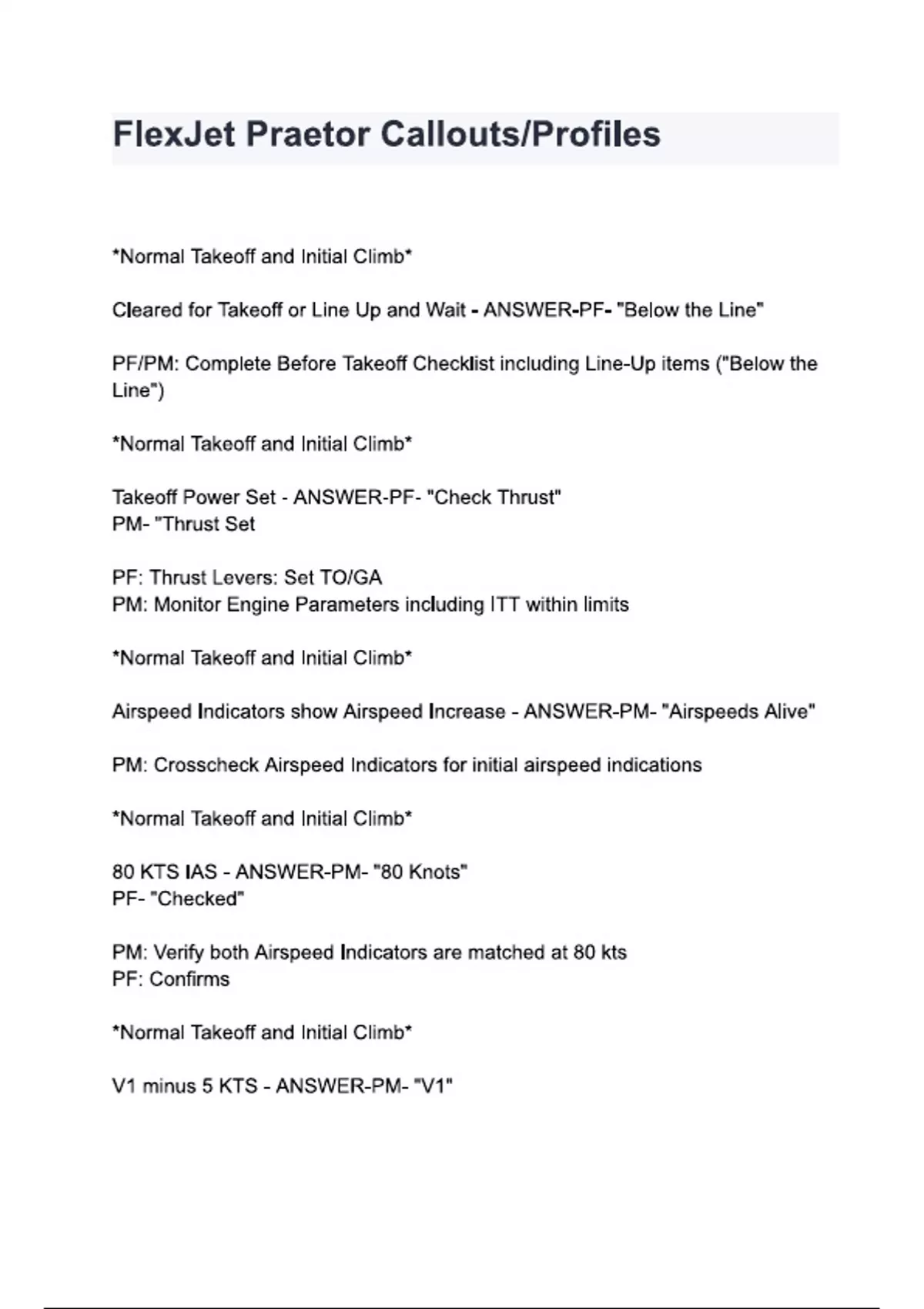 FlexJet Praetor Callouts-Profiles questions and answers - Gojet - Stuvia UK