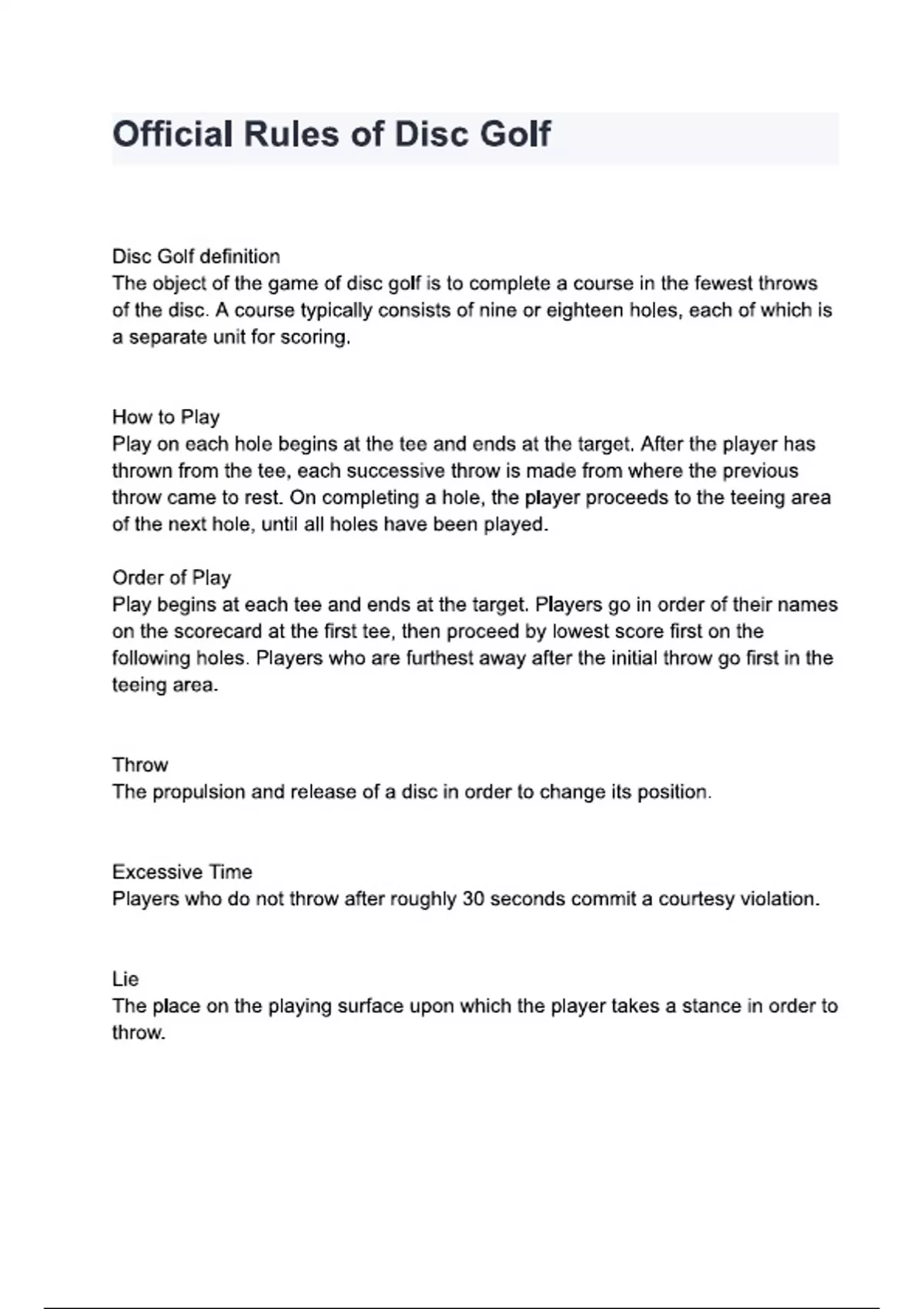 Official Rules of Disc Golf questions and answers - Golf - Stuvia US