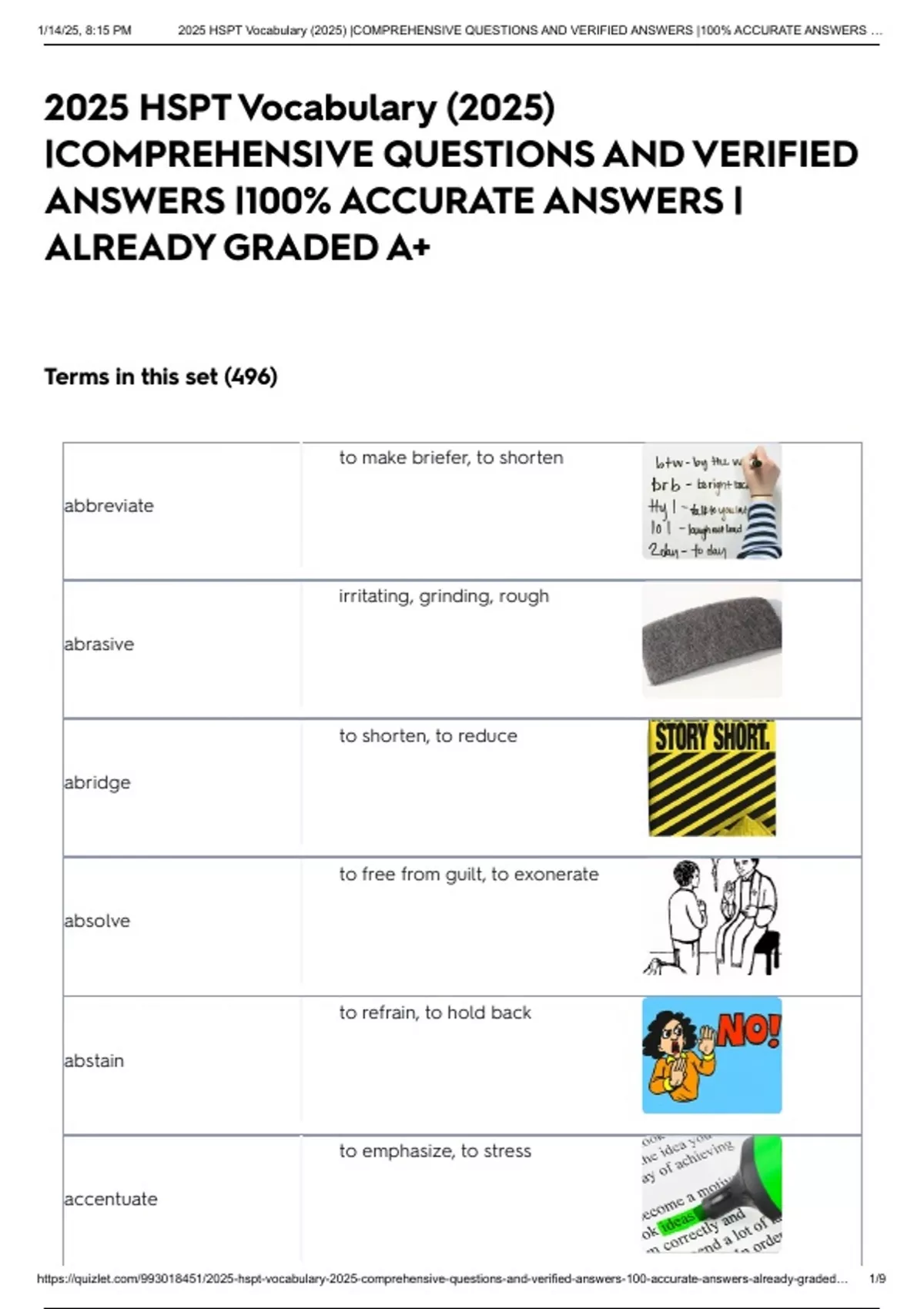 2025 HSPT Vocabulary (2025) |COMPREHENSIVE QUESTIONS AND VERIFIED ...