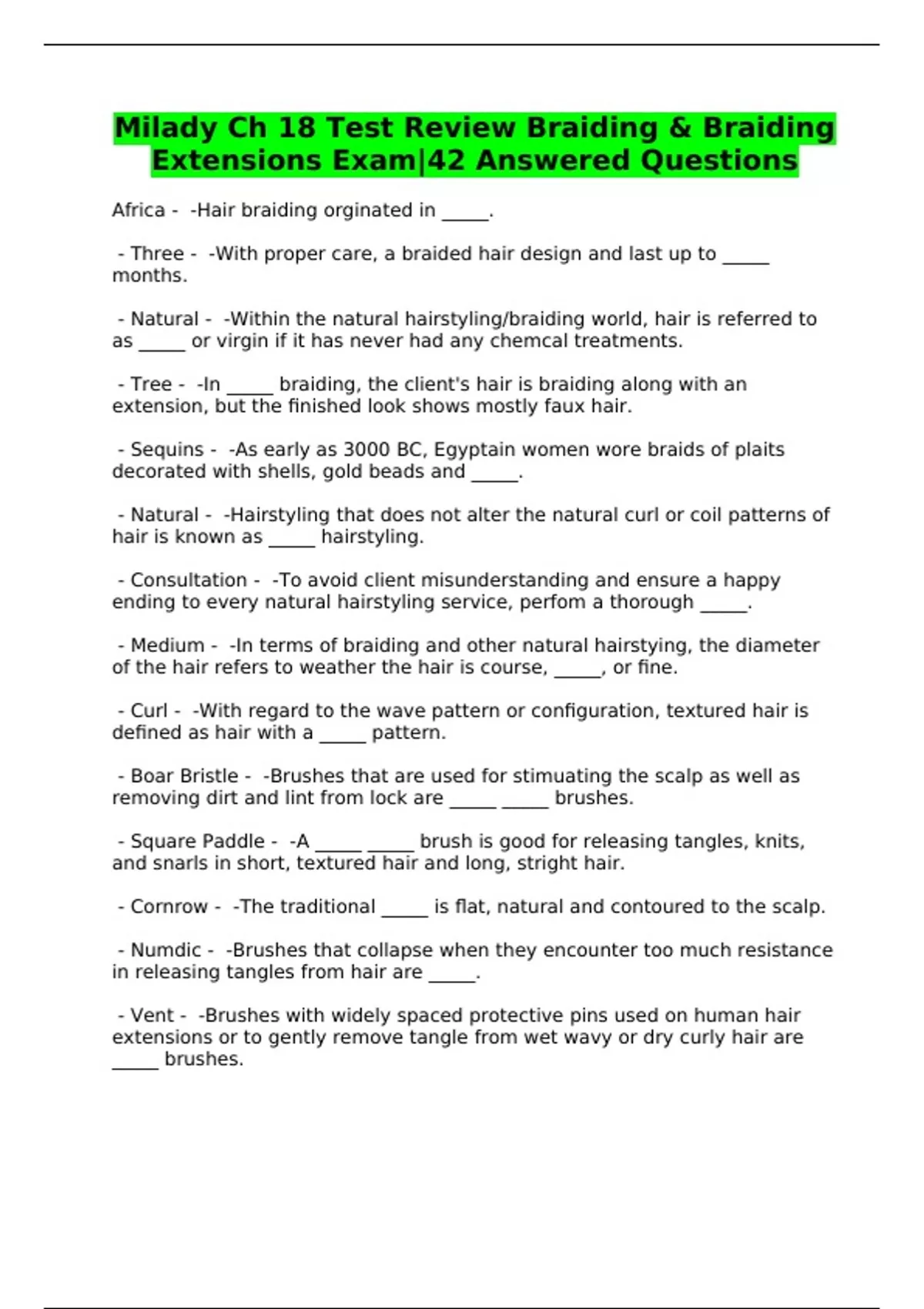 Milady Ch 18 Test Review Braiding & Braiding Extensions Exam|42 ...