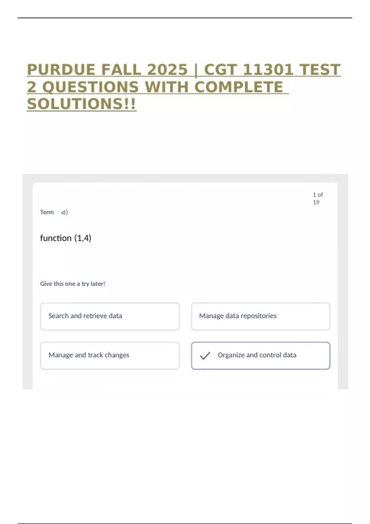PURDUE FALL 2025 | CGT 11301 TEST 2 QUESTIONS WITH COMPLETE SOLUTIONS ...