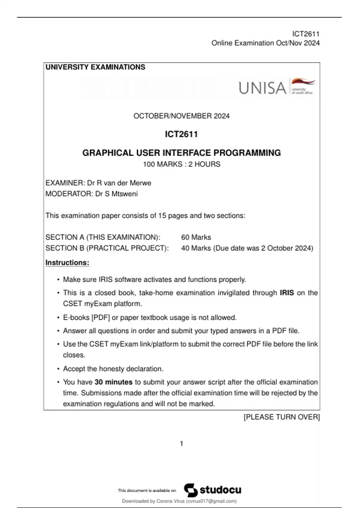 ICT2611 EXAM PACK 2025 - Graphical user Interface Programming (ICT2611) - Stuvia SA