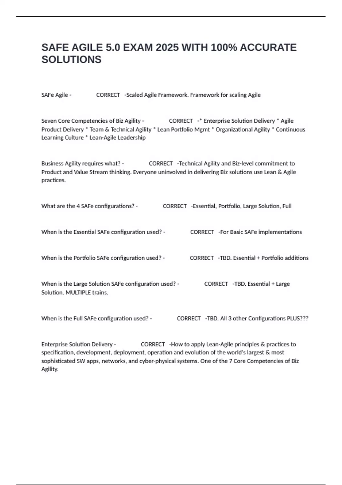 Safe Agile 5 0 Exam 2025 With 100 Accurate Solutions Safe Agile 5 0 Stuvia Us