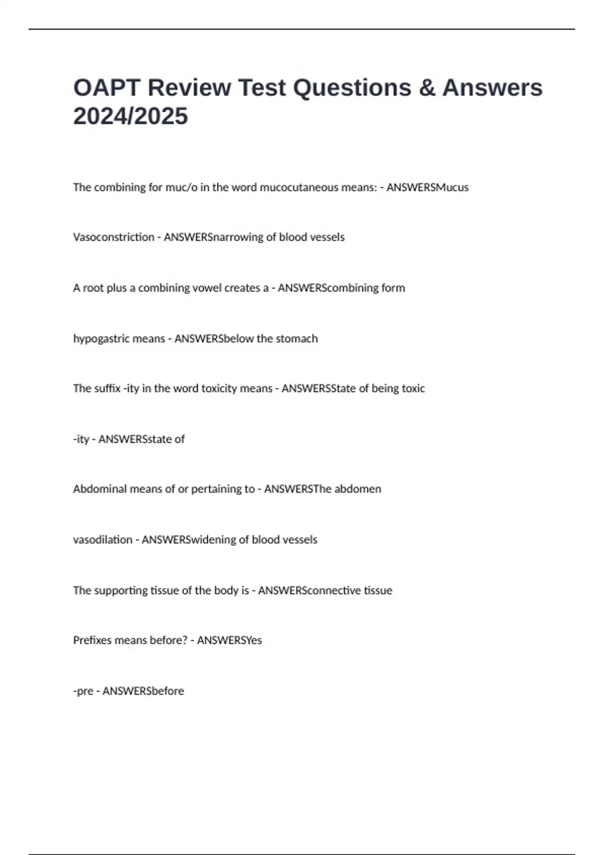 OAPT Review Test Questions & Answers 2024/2025 - OAPT - Stuvia US