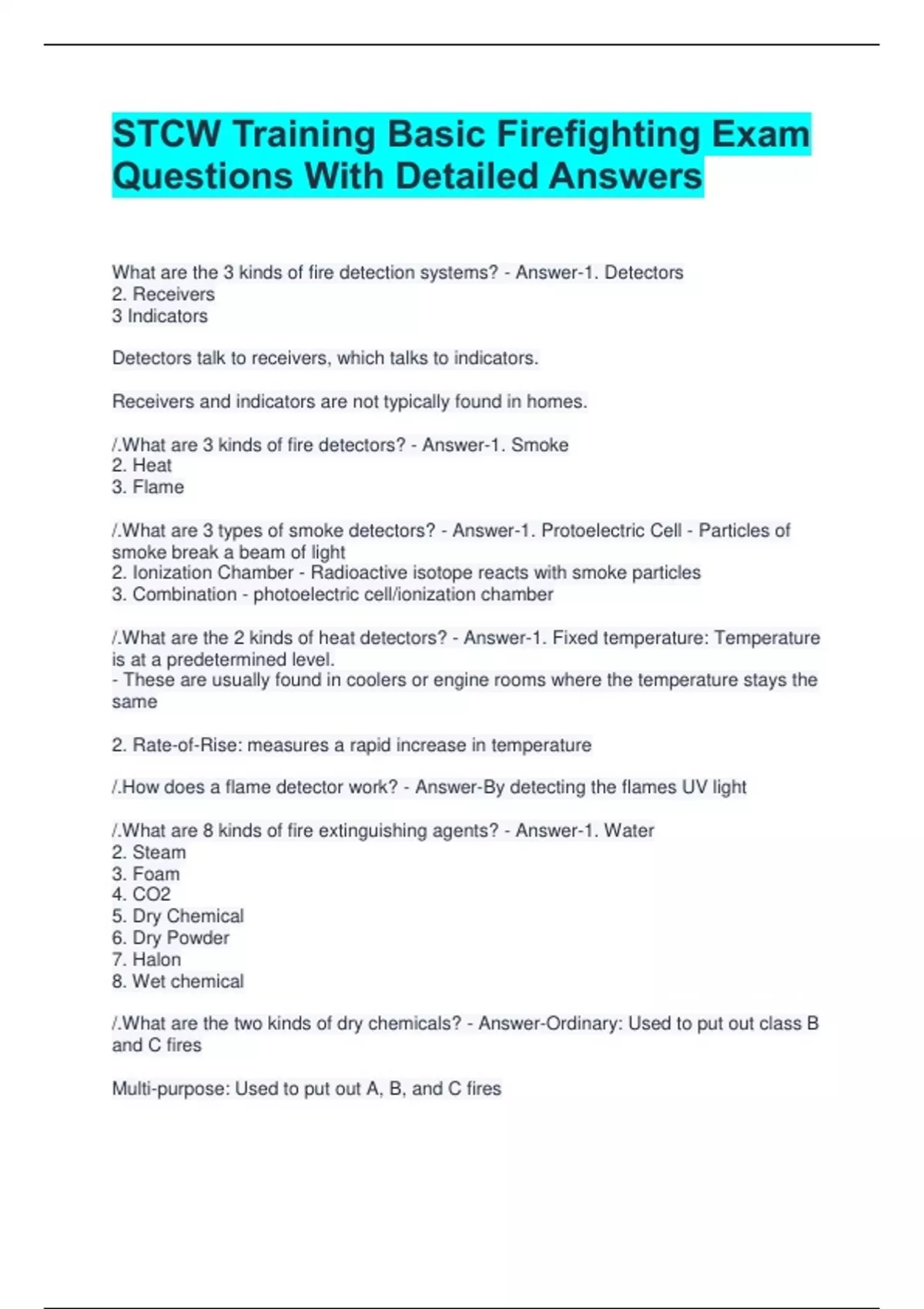 STCW Training Basic Firefighting Exam Questions With Detailed Answers ...