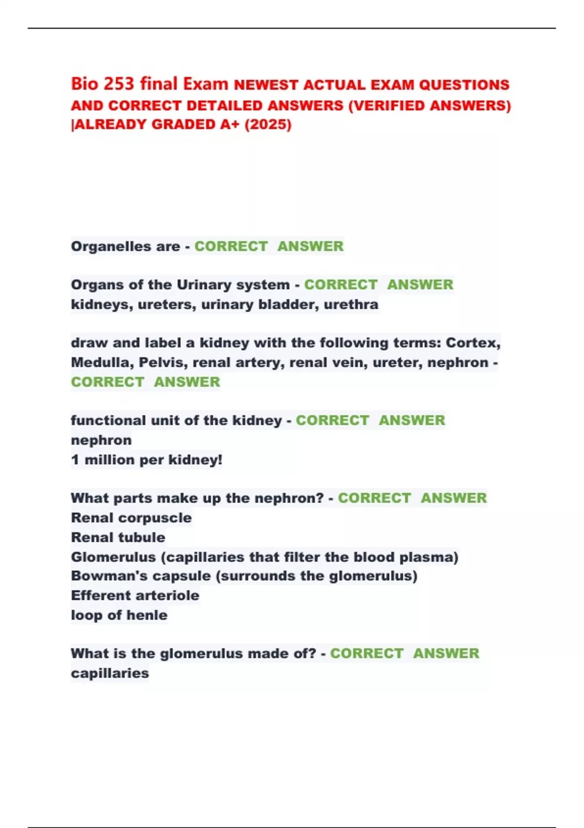Bio 253 final Exam NEWEST ACTUAL EXAM QUESTIONS AND CORRECT DETAILED ...