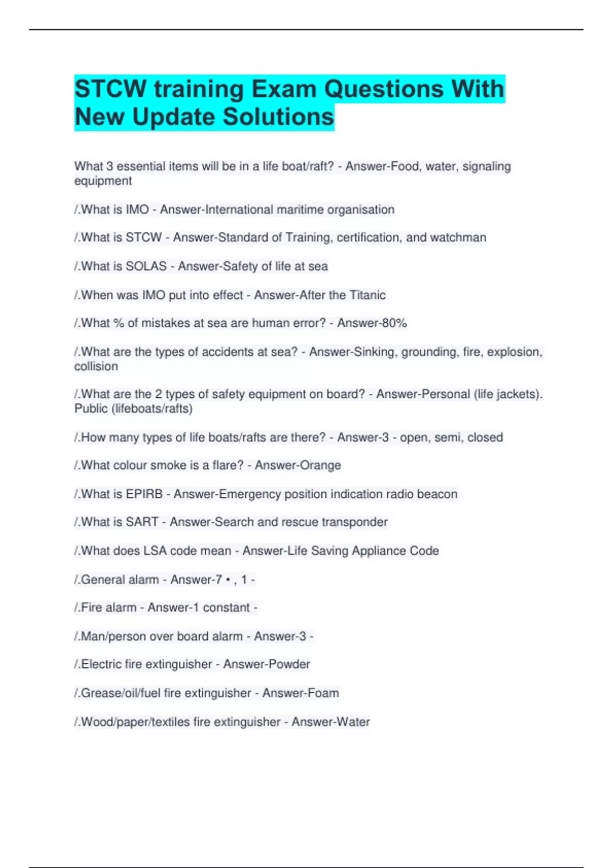 STCW training Exam Questions With New Update Solutions - STCW training ...