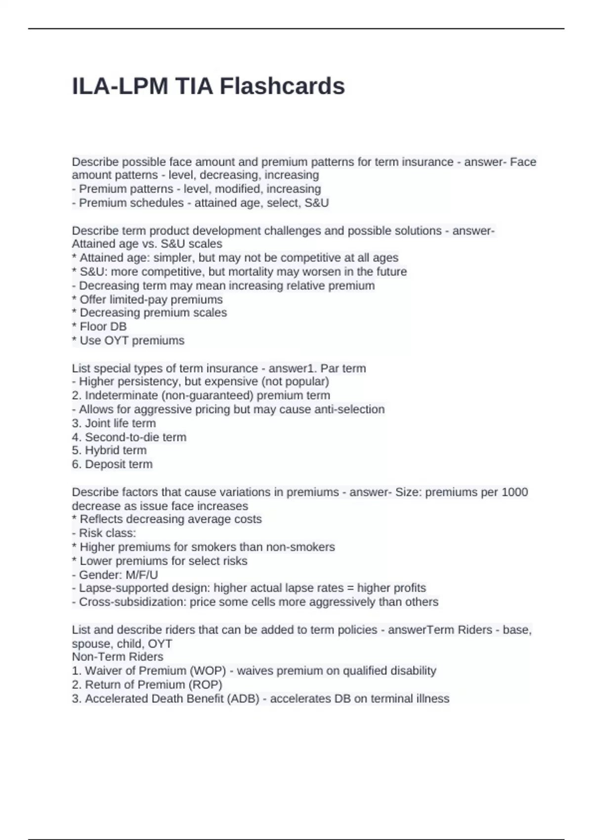 ILA-LPM TIA Flashcards Questions and Answers 100% Correct - LPM - Stuvia US