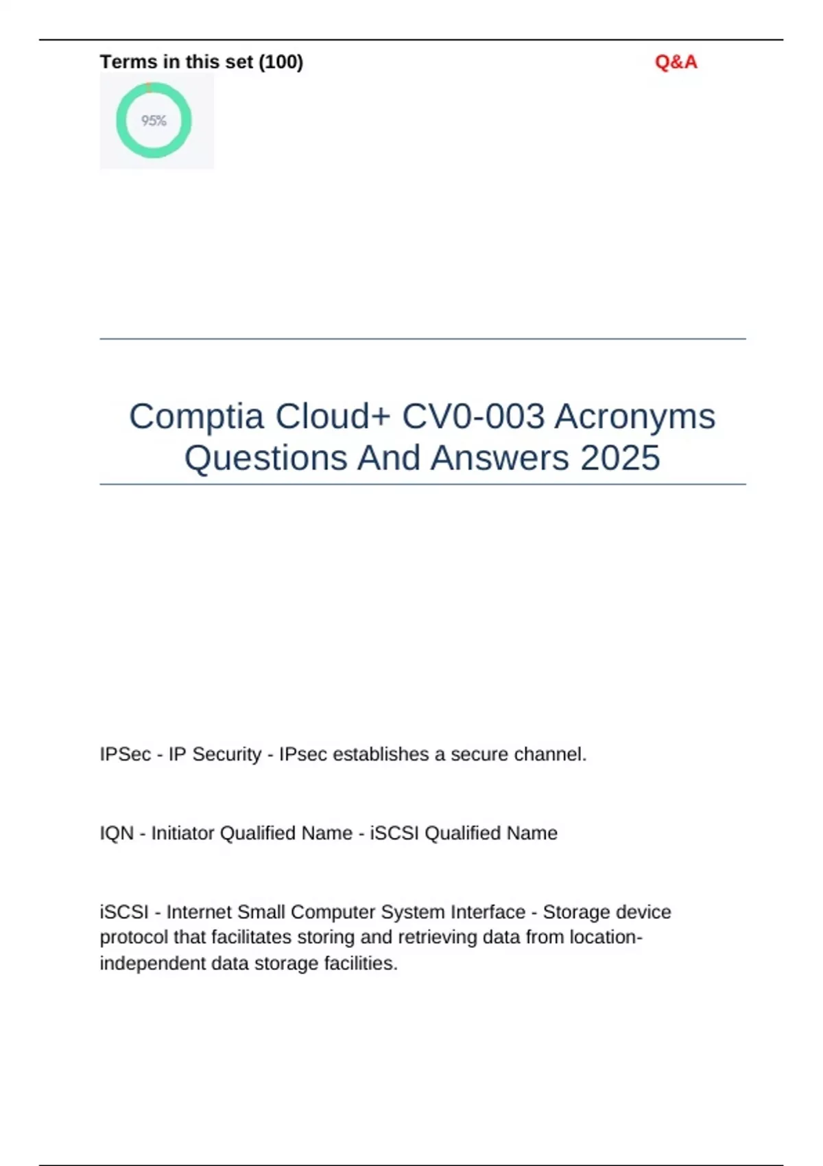 Comptia Cloud+ CV0-003 Acronyms Questions And Answers 2025 - CV0-003 ...