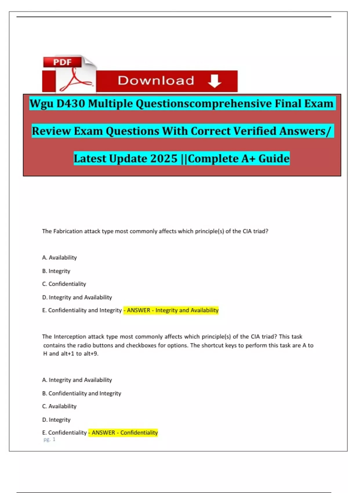Wgu D430 Multiple Questions Comprehensive Final Exam Review Exam Questions With Correct Verified ...